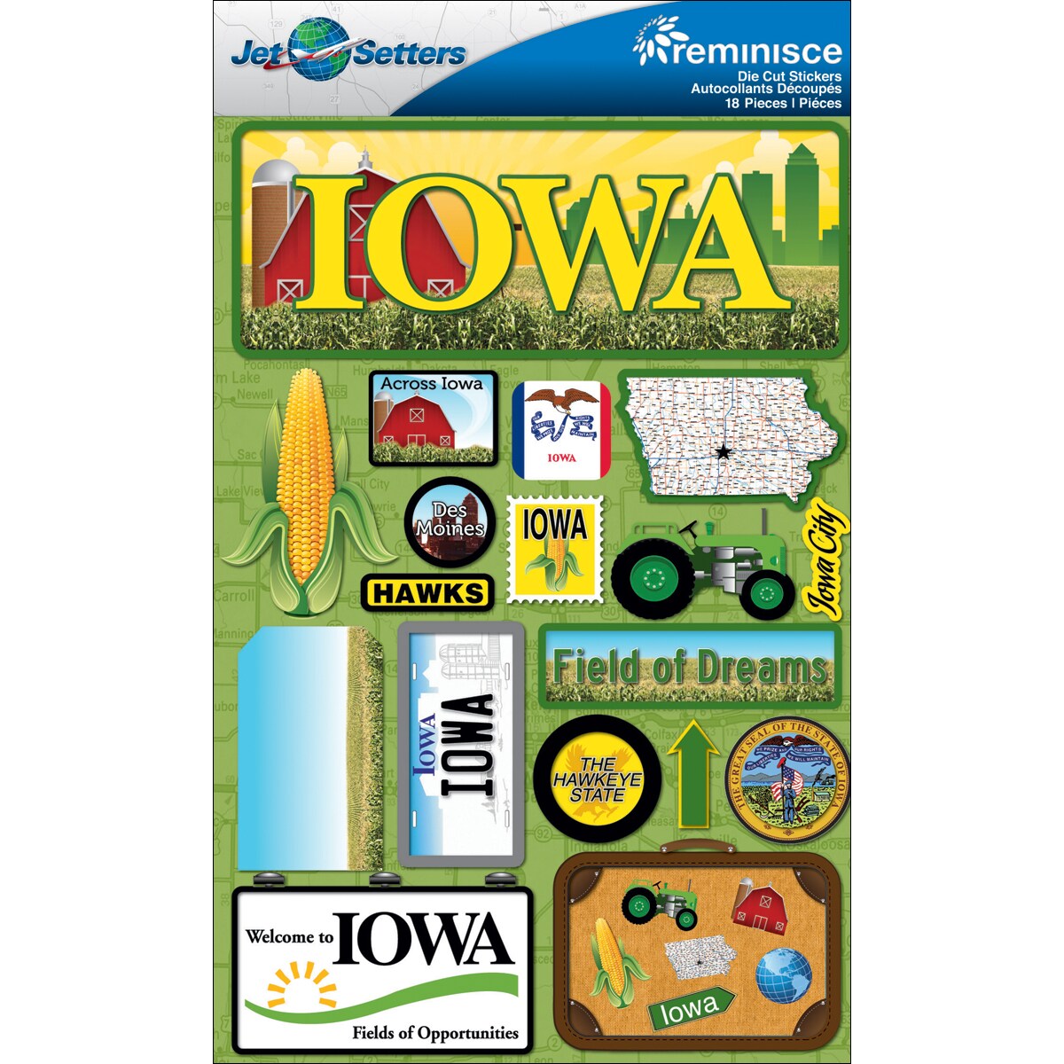 Reminisce Jet Setters State Dimensional Stickers 4.5"X7.5"-Iowa | Michaels