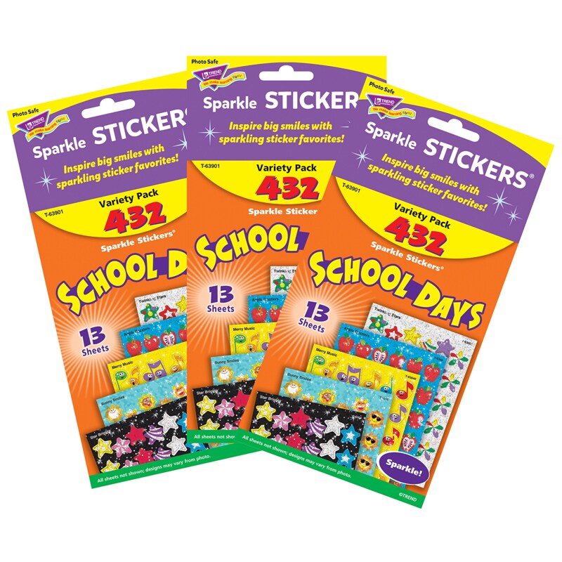 School Days Sparkle Stickers® Variety Pack, 432 Per Pack, 3 Packs ...