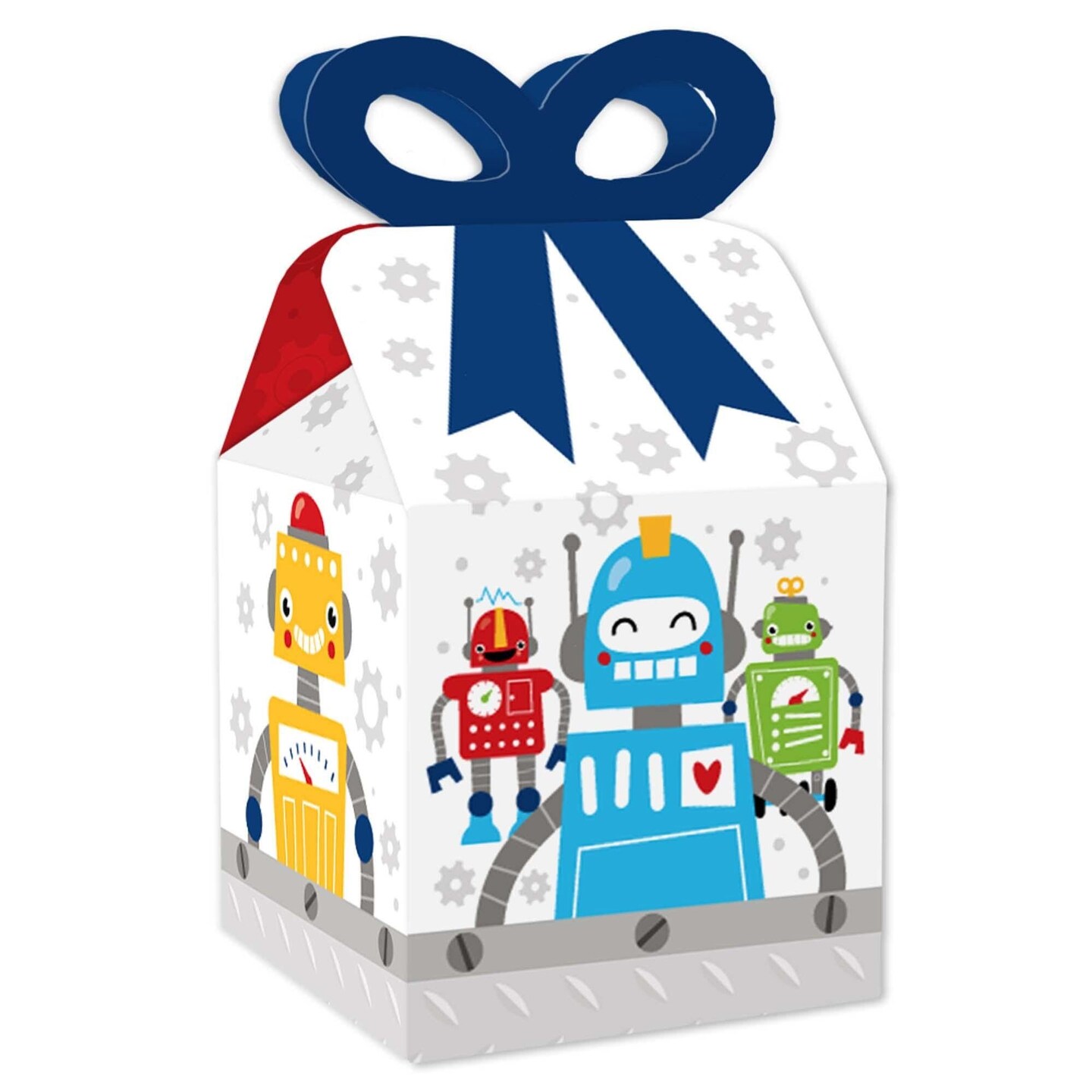 Big Dot of Happiness Gear Up Robots - Square Favor Gift Boxes -Birthday ...