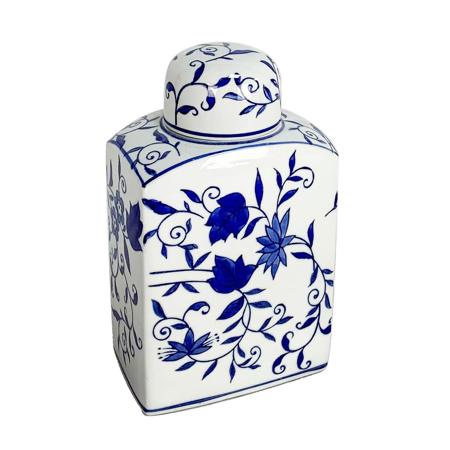 Kingston Living Ceramic Rectangular Jar with Lid - 9" - Blue and White ...