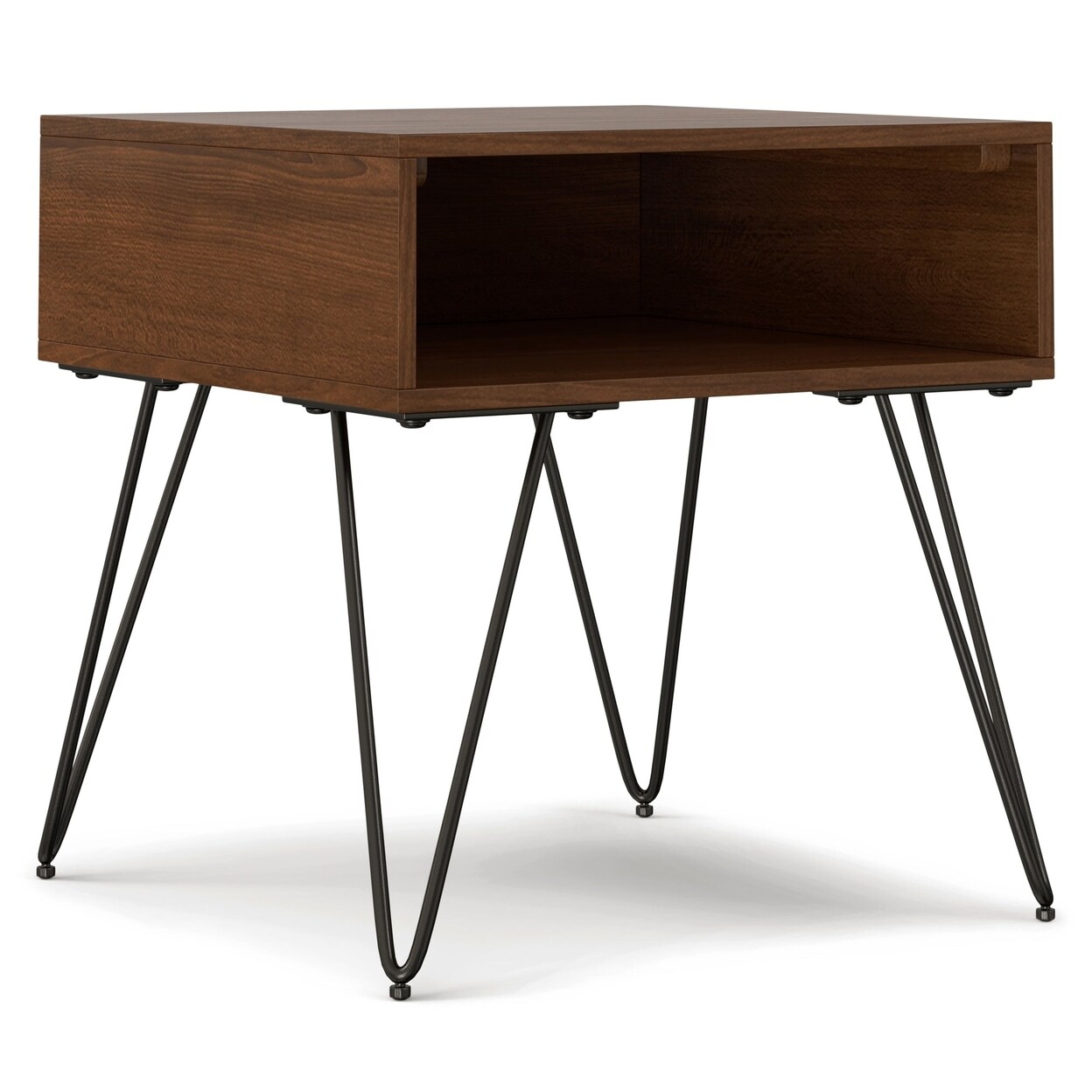 Hunter End Table Walnut Solid Mango Wood Metal Hairpin Legs 22In ...