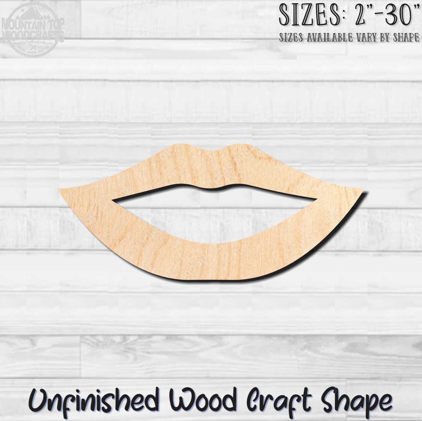 Lips 12 Unfinished Wood Shape Blank Laser Engraved Cutout Woodcraft ...