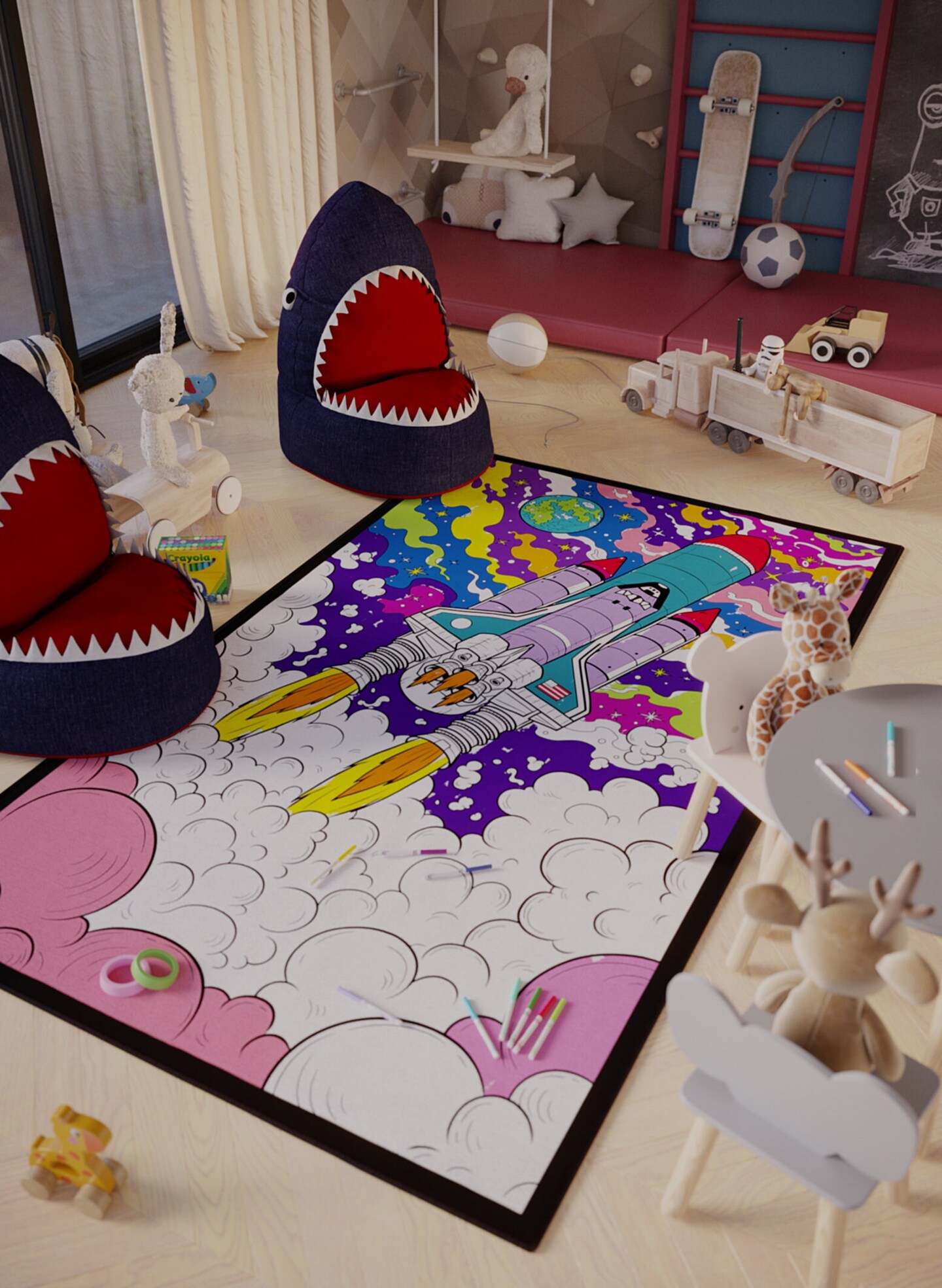 Space Art Kid Coloring Poster Rug Washable Marker Placemat Science Gift ...