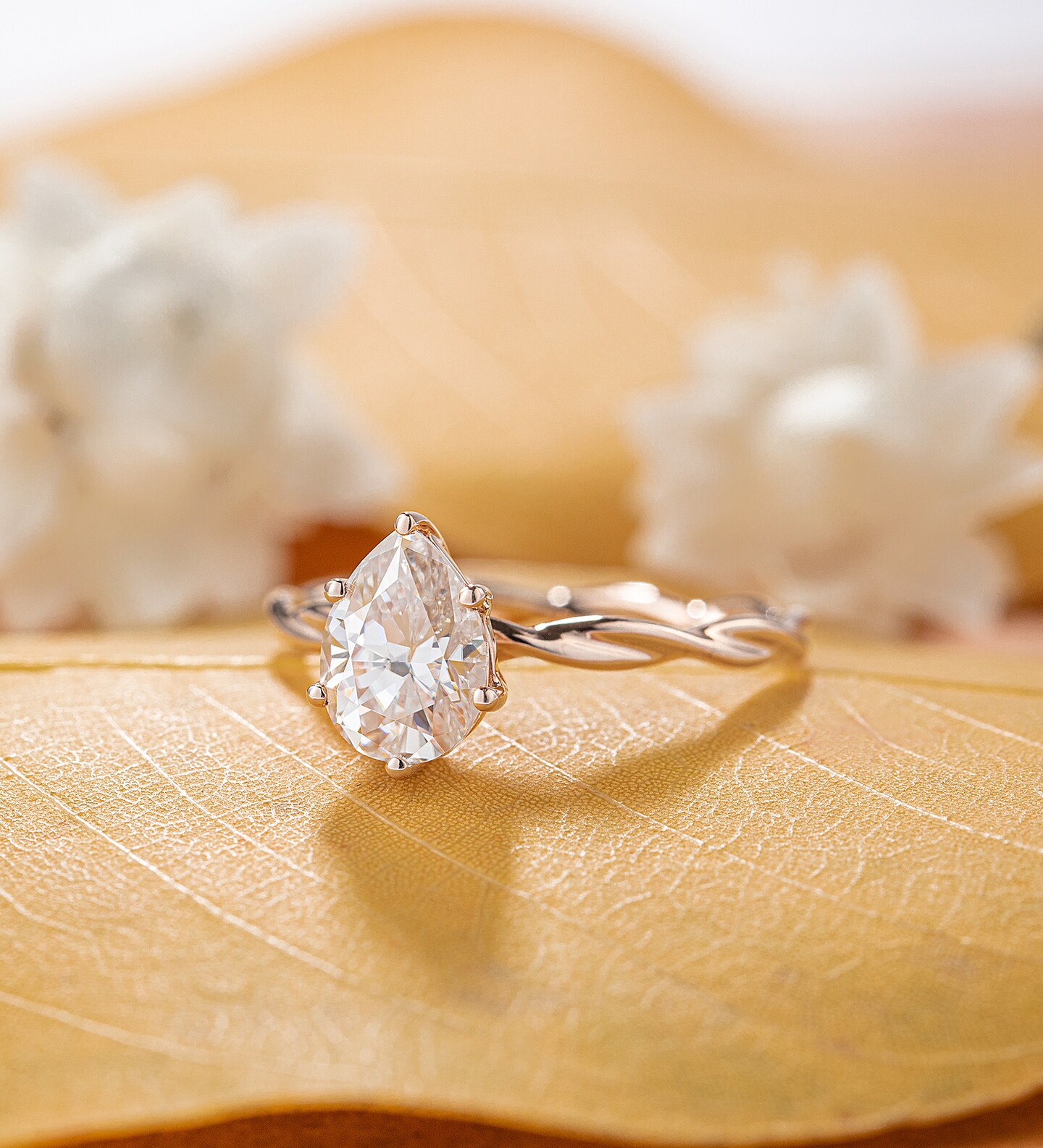 Moissanite engagement ring proposal handmad solitaire wedding ring Cubic Zirconia bridal ring solid gold twist band vintage rose gold ring MakerPlace by Michaels