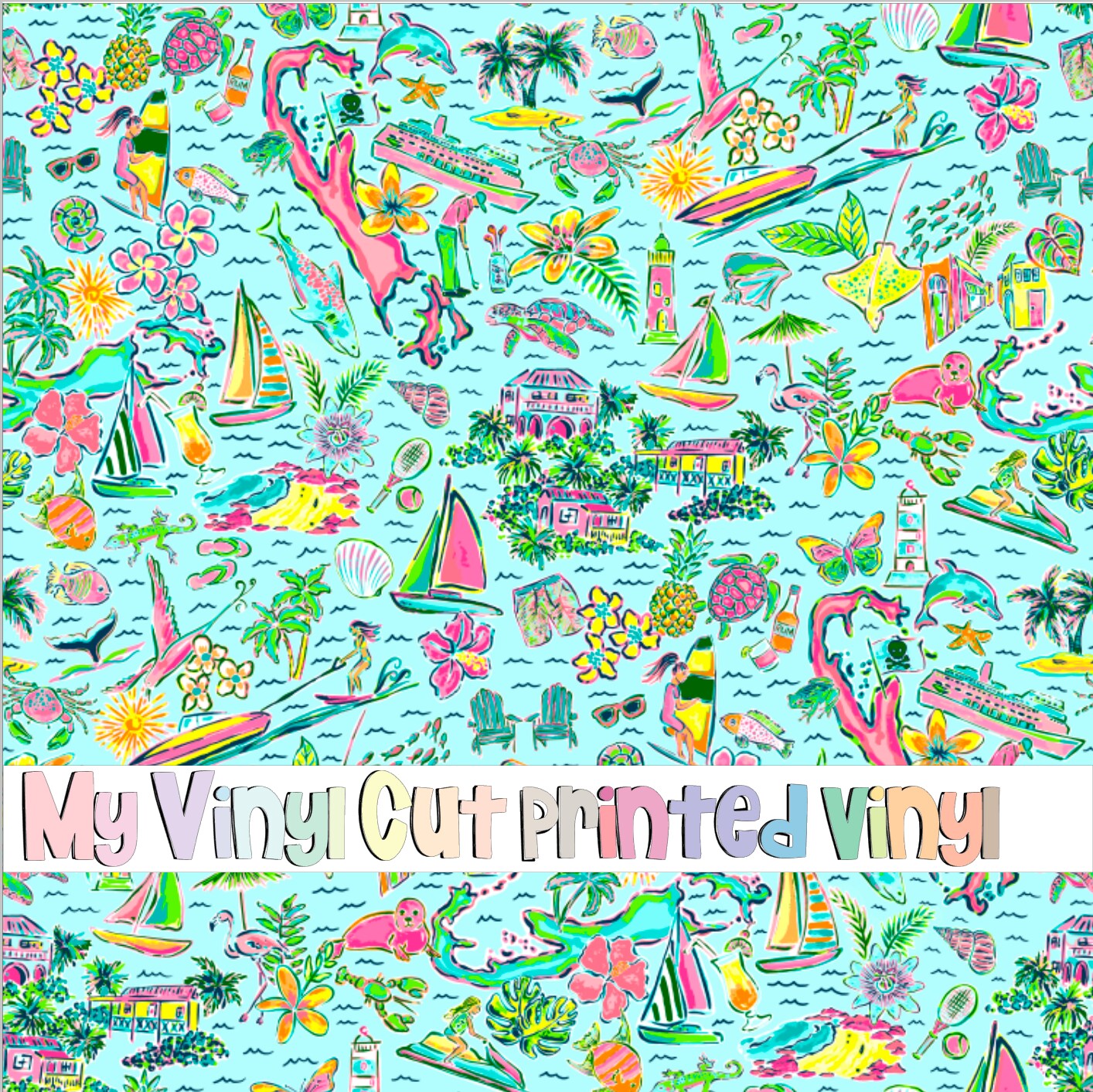 12 x 12 inch Sheet of Printed Vinyl or HTV in the Bermuda Blue Pattern ...