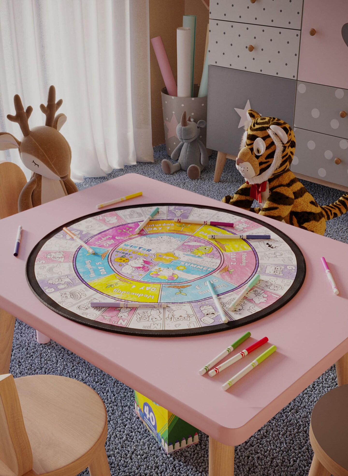 ABC'S Learning Coloring Poster Washable Circle Rug Preschool Toddler ...