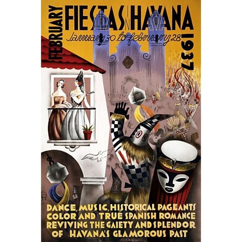 Posterazzi February Fiesta Havana 1937 Vintage Travel Poster Print (18 ...