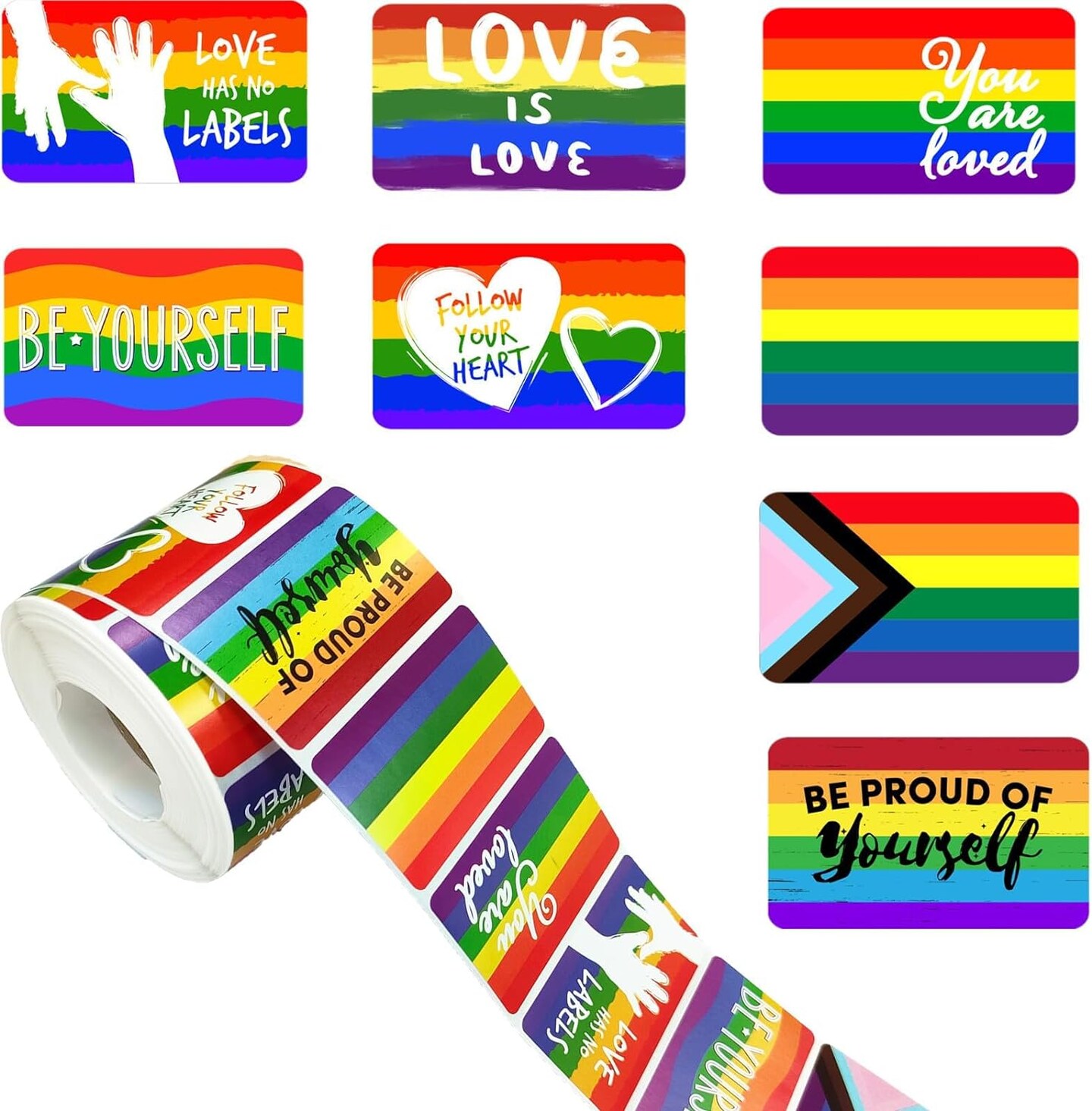 500 pieces Pride Support Stickers Roll for LGBTQ, Rainbow Rectangle ...