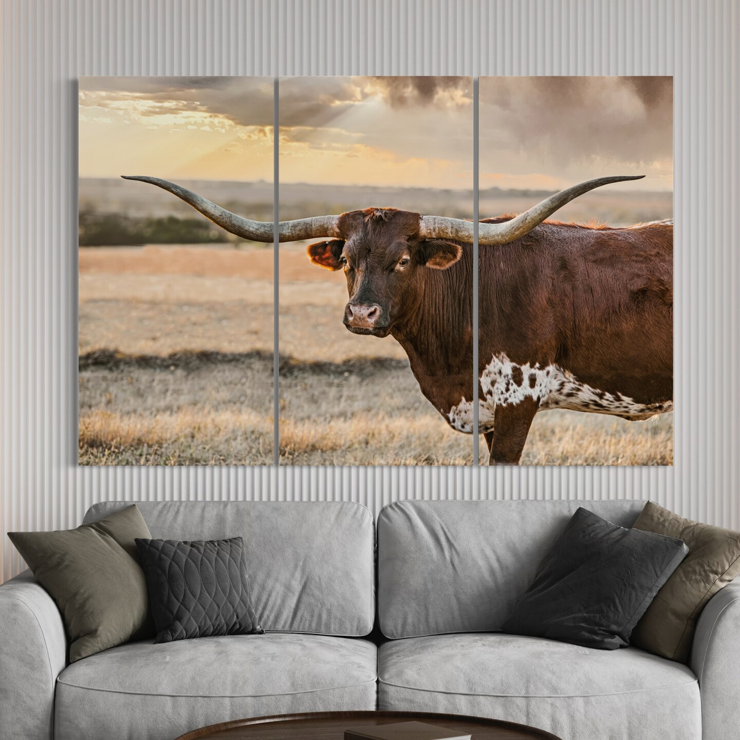 Extra Large 3 Piece Texas Longhorn Cow Canvas for Western or Southwest ...