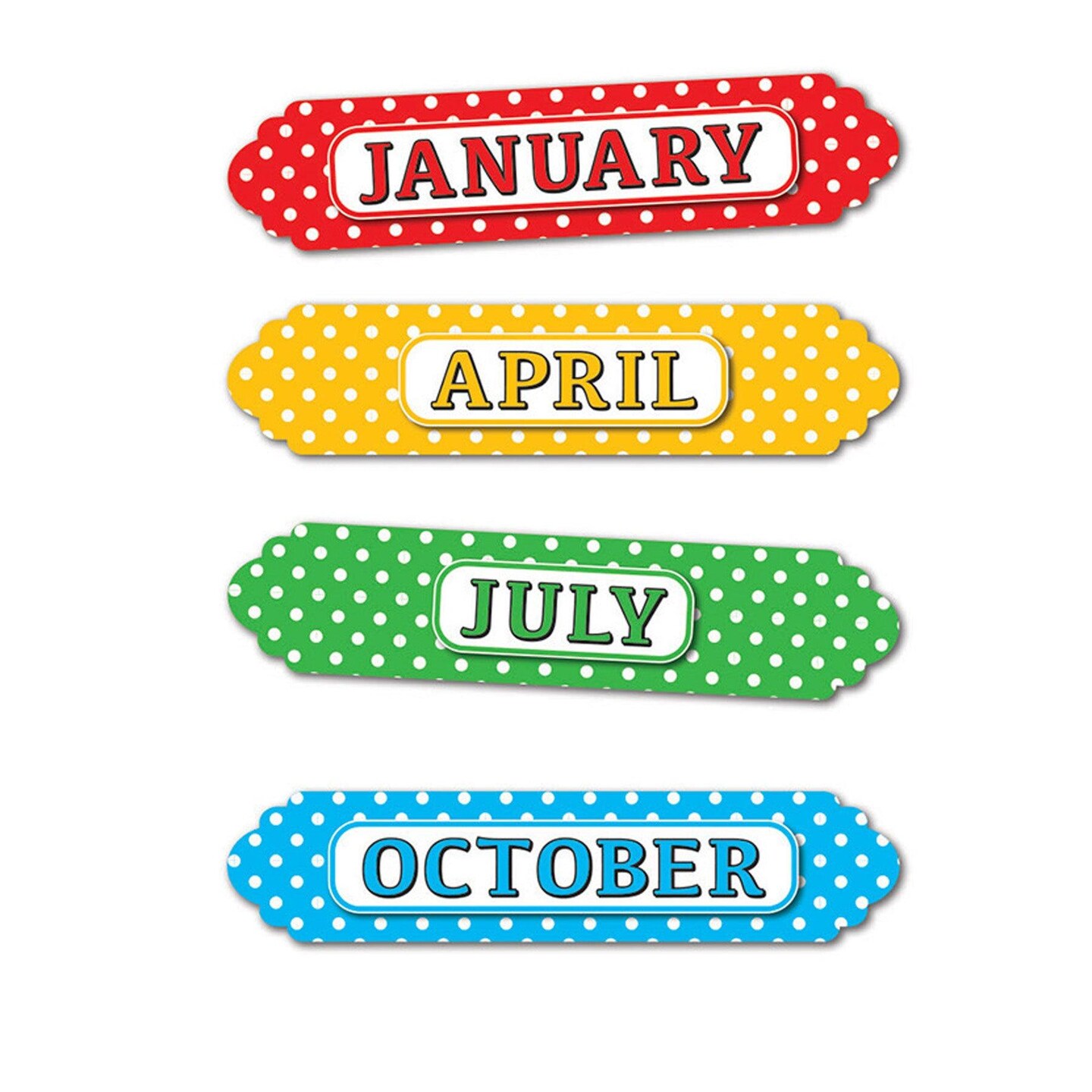 Magnetic Die-Cut Timesavers & Labels, Months of the Year, White Polka ...
