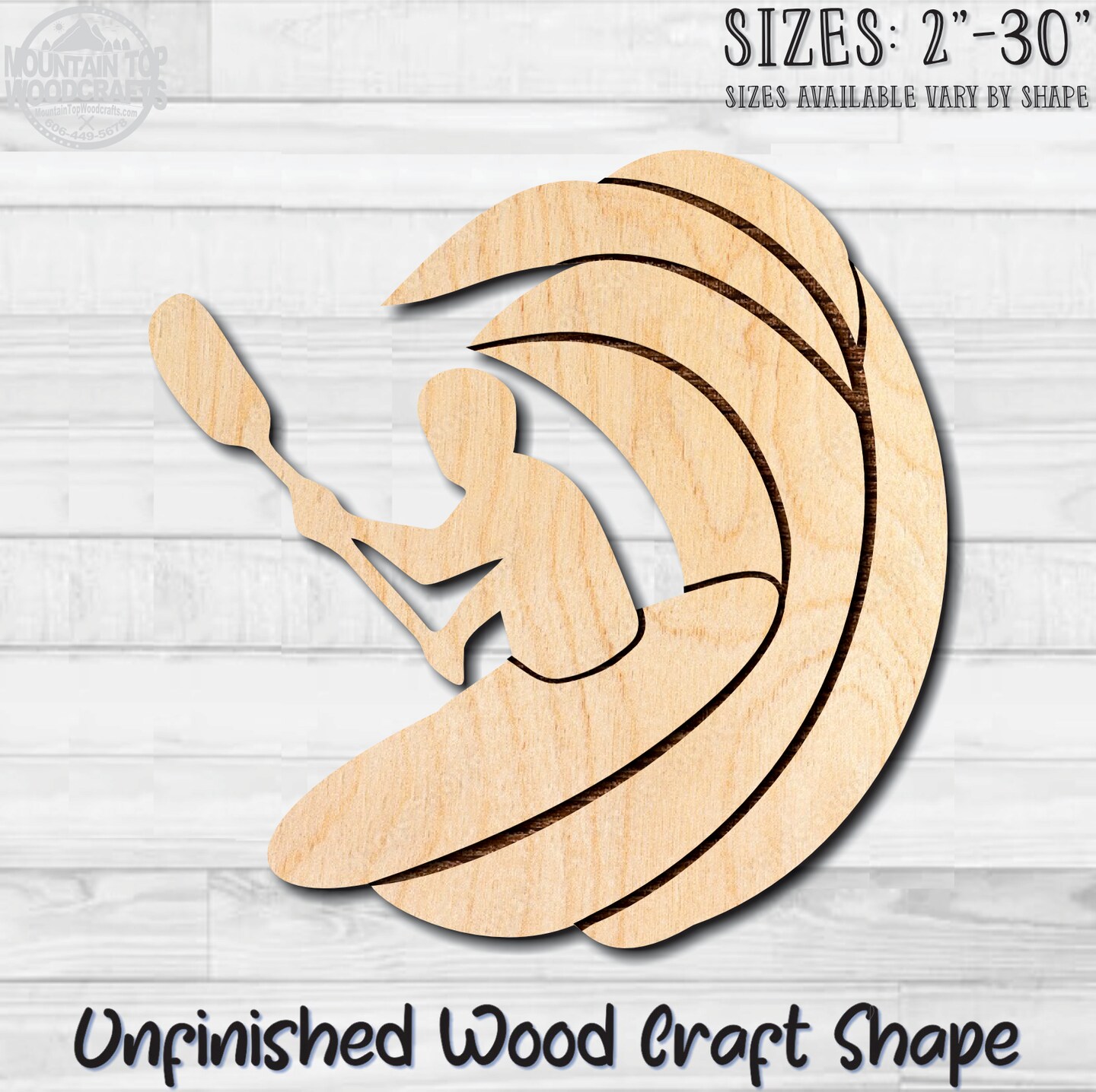 Kayak with Wave Nautical Unfinished Wood Shape Blank Laser Engraved ...