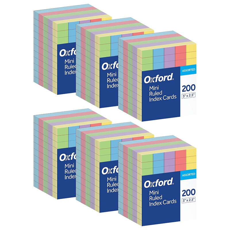 Mini Index Cards, 3" x 2.5", Ruled, Assorted Colors, 200 Per Pack, 6 ...