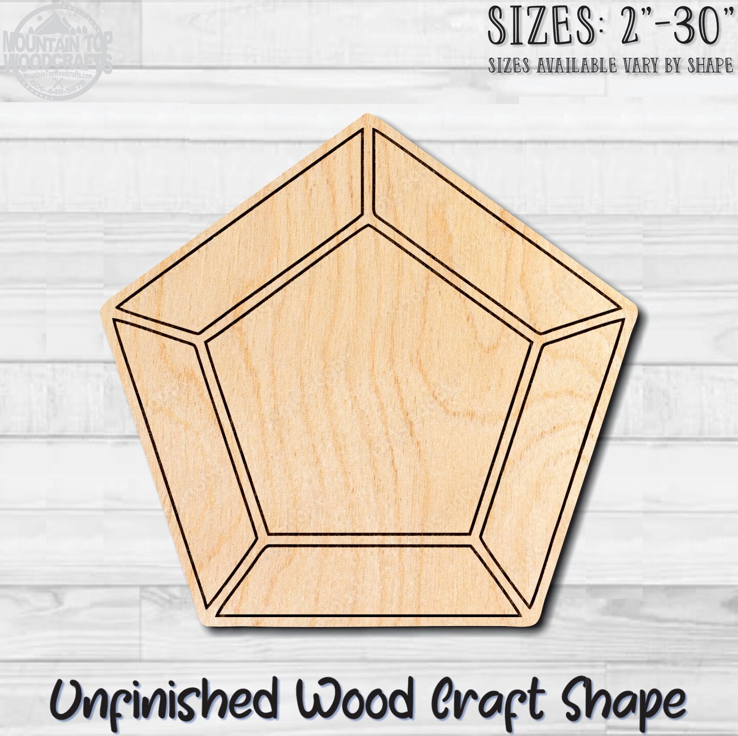 Gemstone Diamond Pentagon Unfinished Wood Shape Blank Laser Engraved ...