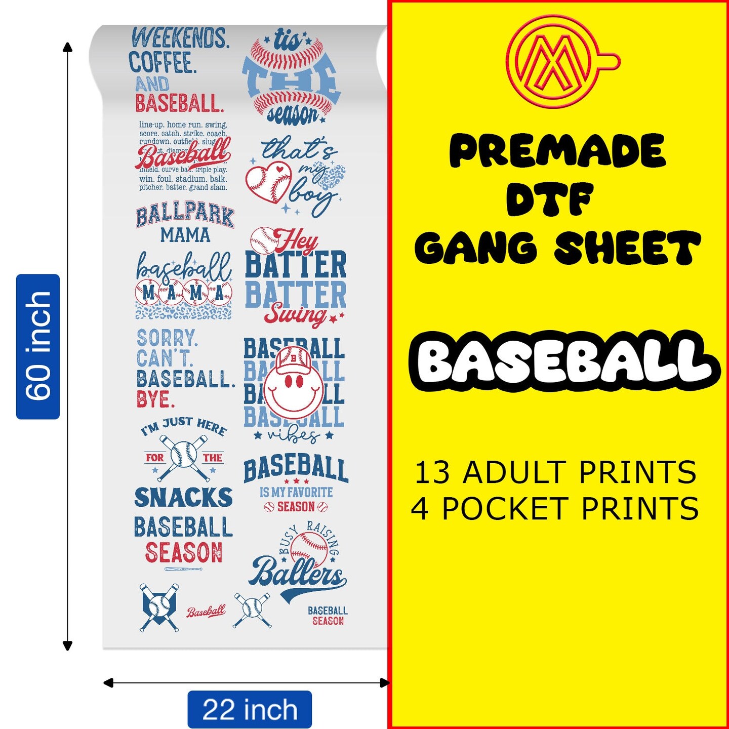 Baseball Direct-to-Film DTF Transfer Gang Sheets - 22x60 | Michaels