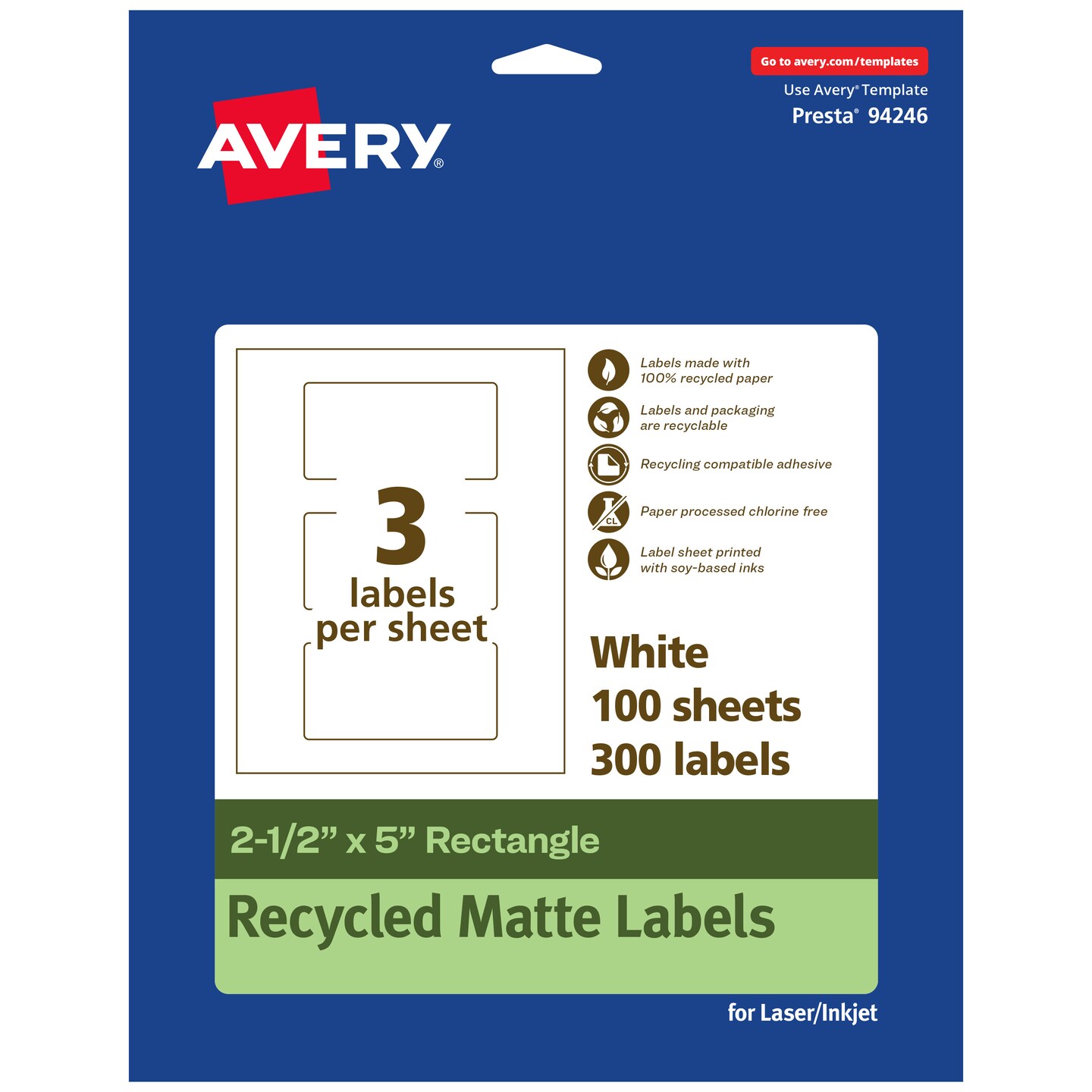 Avery Recycled Matte White Labels, 2-1/2" x 5" Rectangle | Michaels