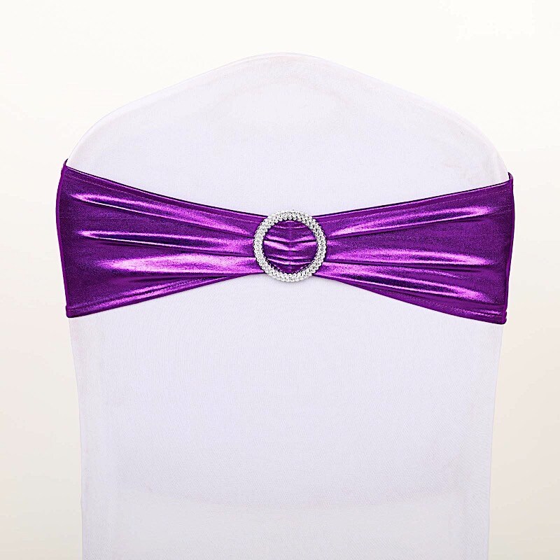 Metallic Spandex Chair Sashes Silver Round Buckles | Michaels