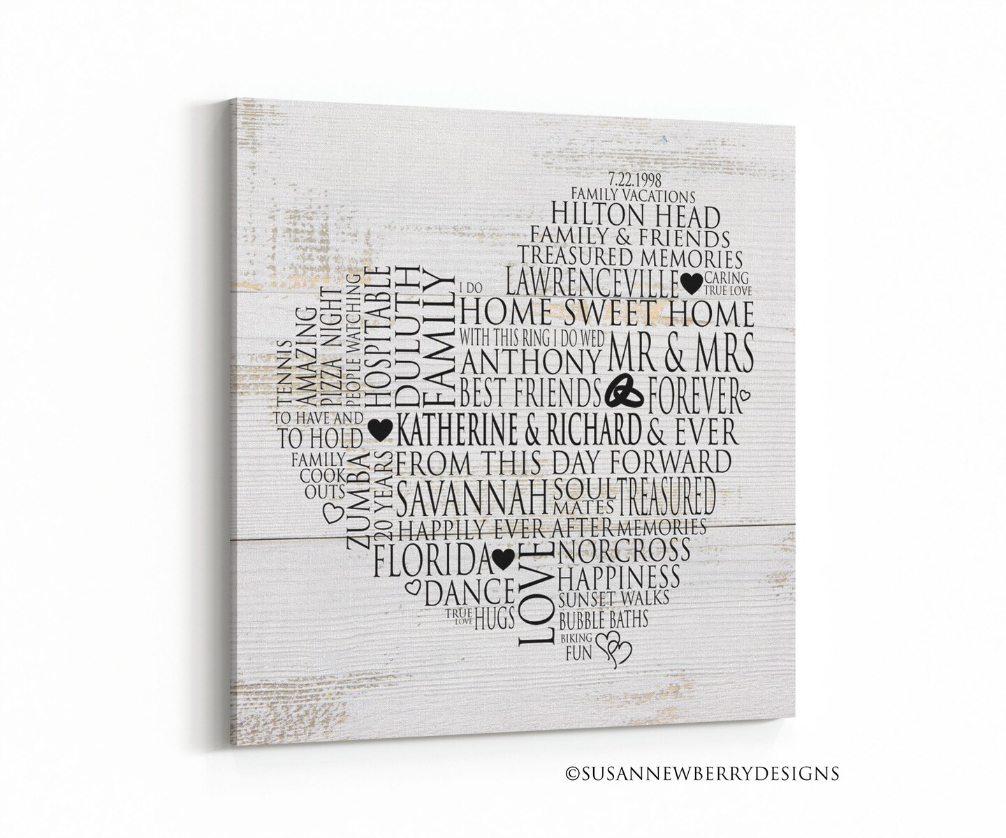 Custom Tilted Heart Word Cloud Canvas - Wedding or Anniversary Gift ...