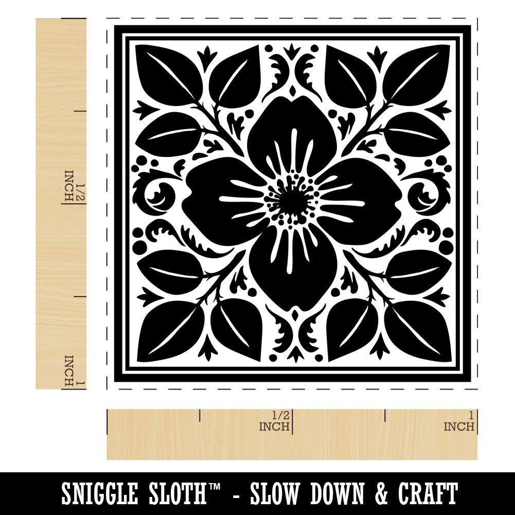 Flower and Leaves Floral Pattern Tile Self-Inking Rubber Stamp Ink ...