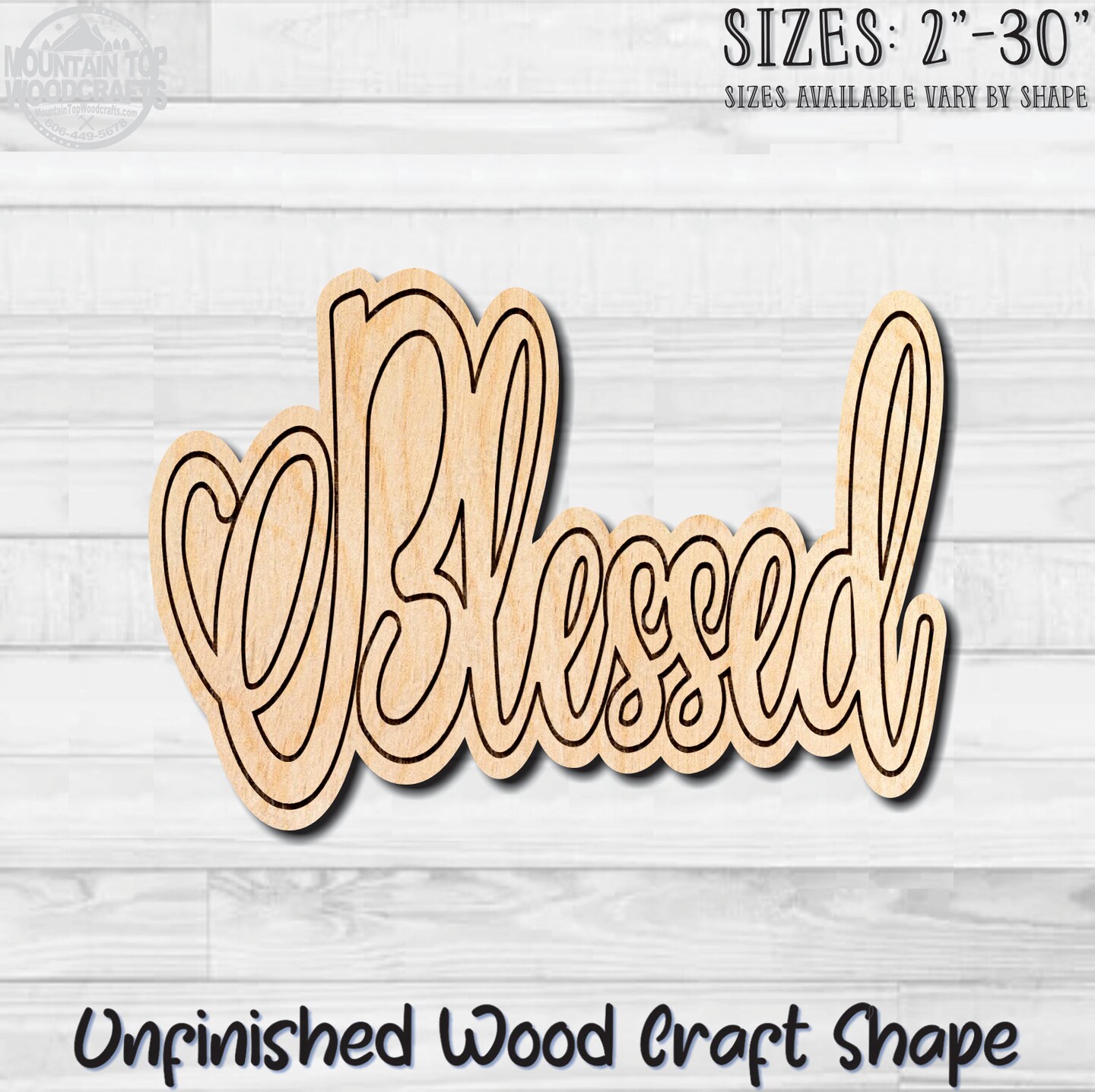 Blessed Script Word Unfinished Wood Shape Blank Laser Engraved Cutout ...