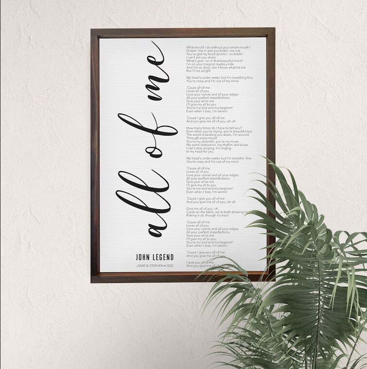 Song Lyrics Wall Art — on Canvas, Add Names and Date, Modern Wedding ...