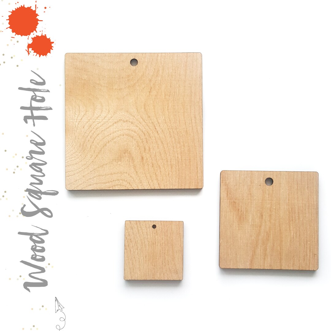 25 Wood SQUARES With Hole - ( Select size ) 3,16" Thick - Laser cut ...