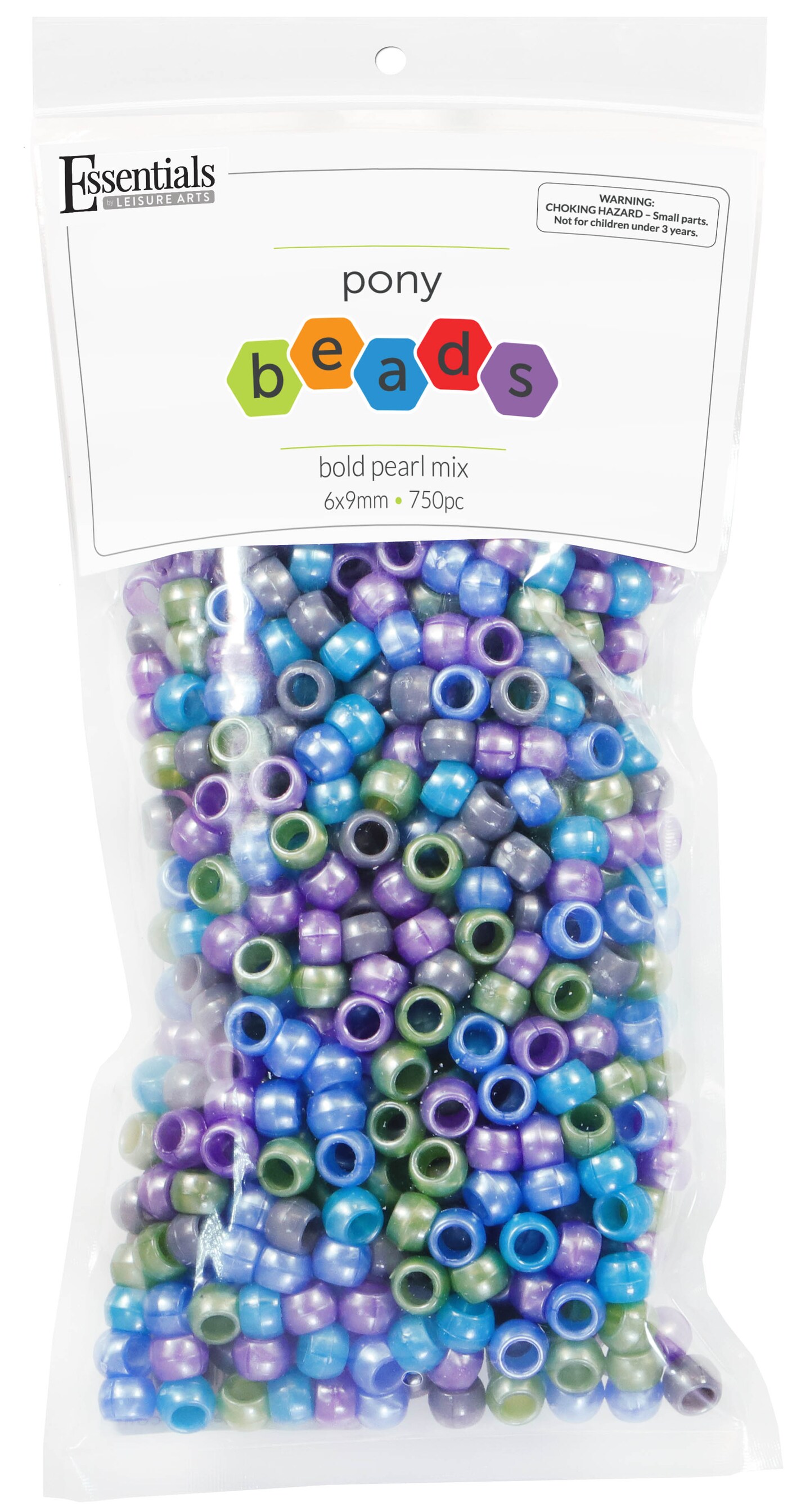 Essentials By Leisure Arts Pony Bead 6Mm X 9Mm Bold Pearl Mix Opaque Plastic Pony Beads Bulk 750 ...