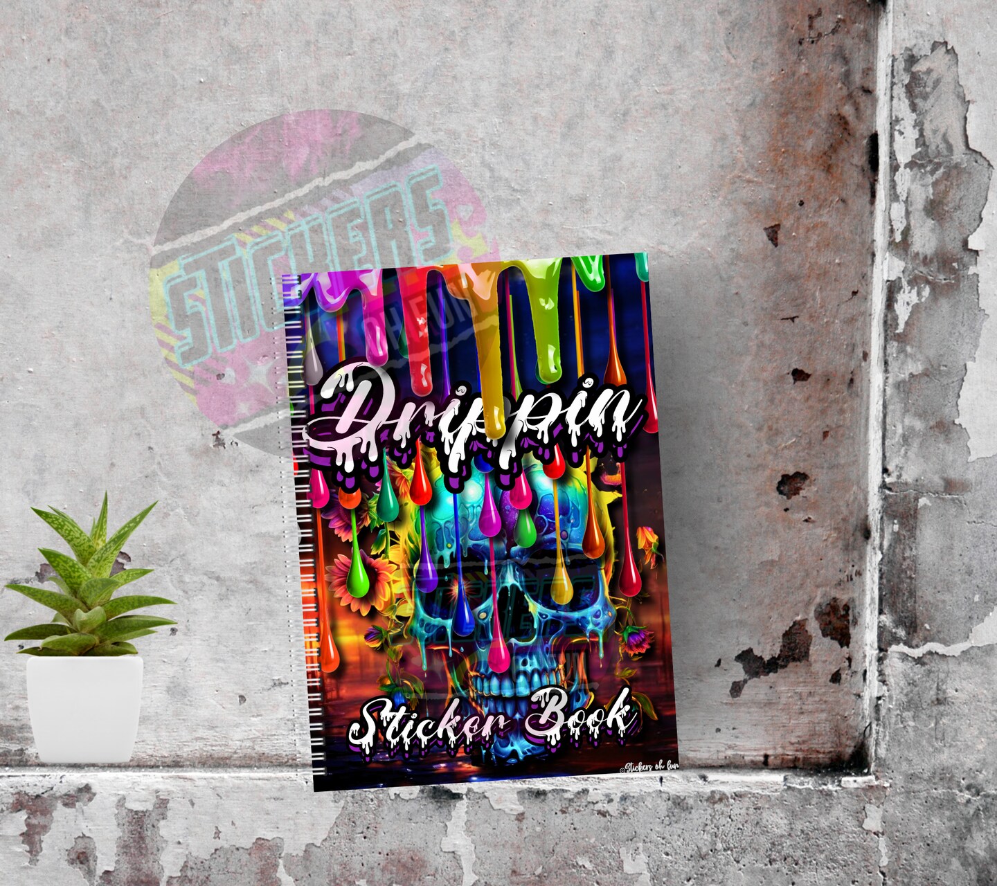 Reusable Sticker Book: Drip Paint Skull, 24 Pages, Perfect Sticker ...