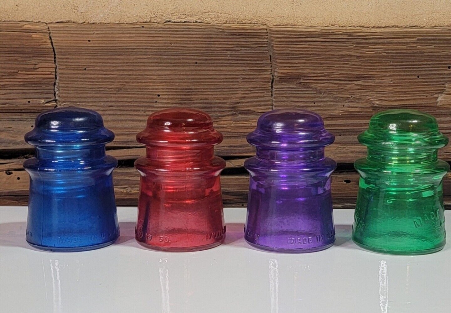 Four Industrial Deco Stained Vintage Small Size Glass Insulators Red ...