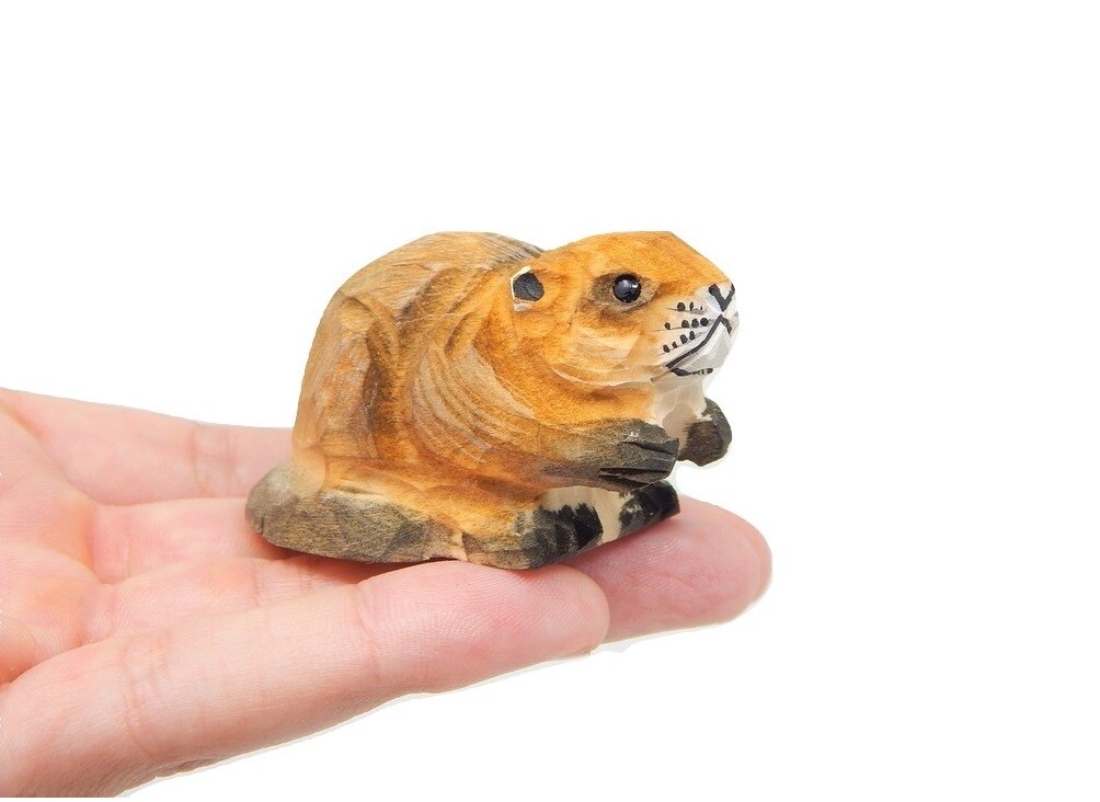 Beaver Wood Figurine - Dam Forest Castor Woodland Critter Miniature ...