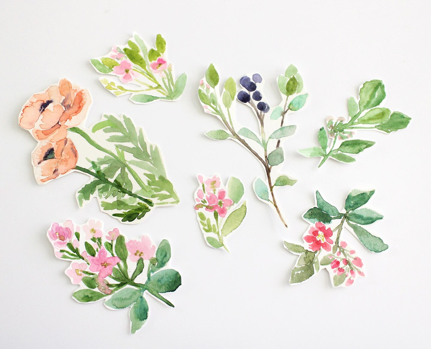 Watercolor Flowers Cut Outs, scrapbooking and journaling kit, hand ...