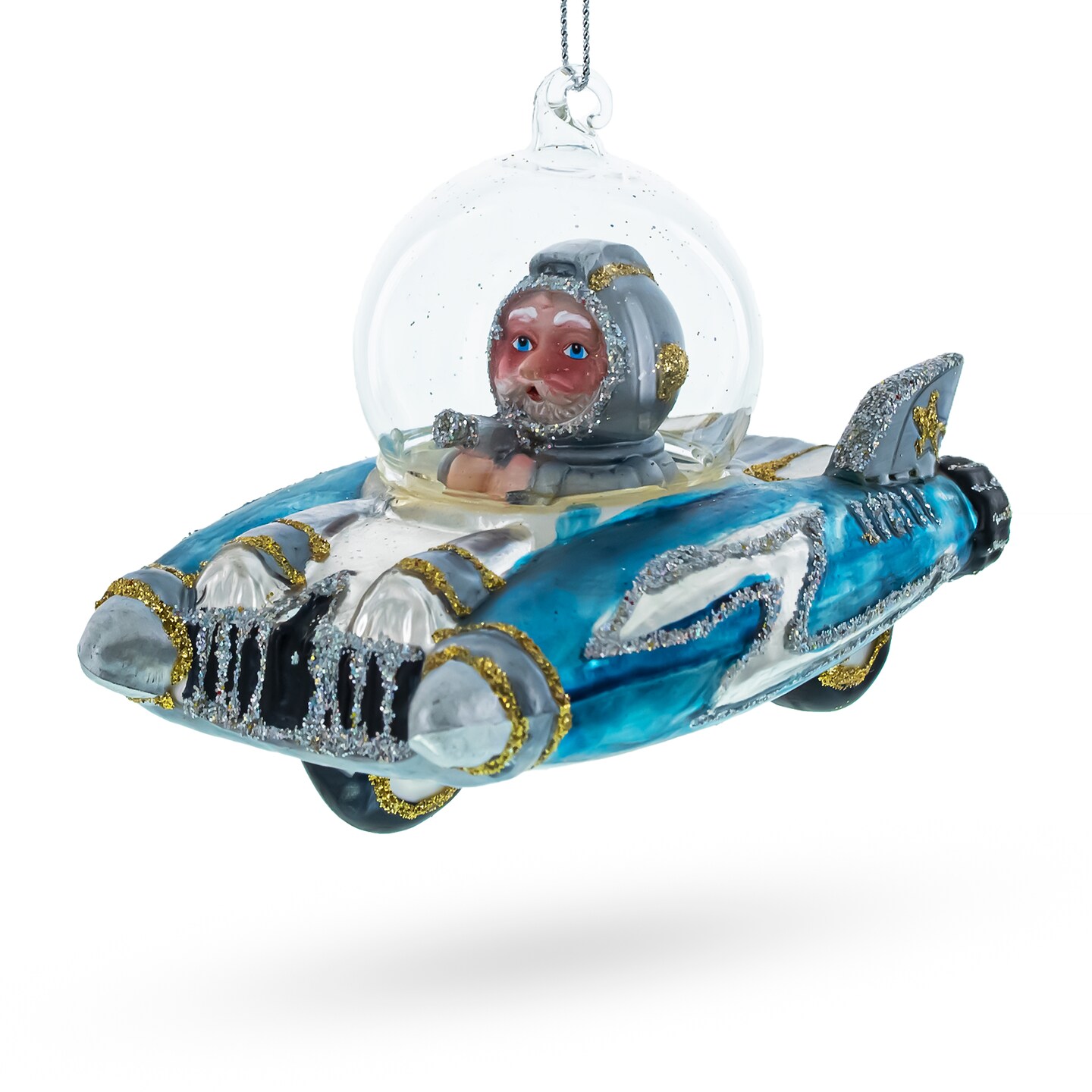 Santa Riding Spaceship Glass Christmas Ornament, Color: Blue, Model: CC ...