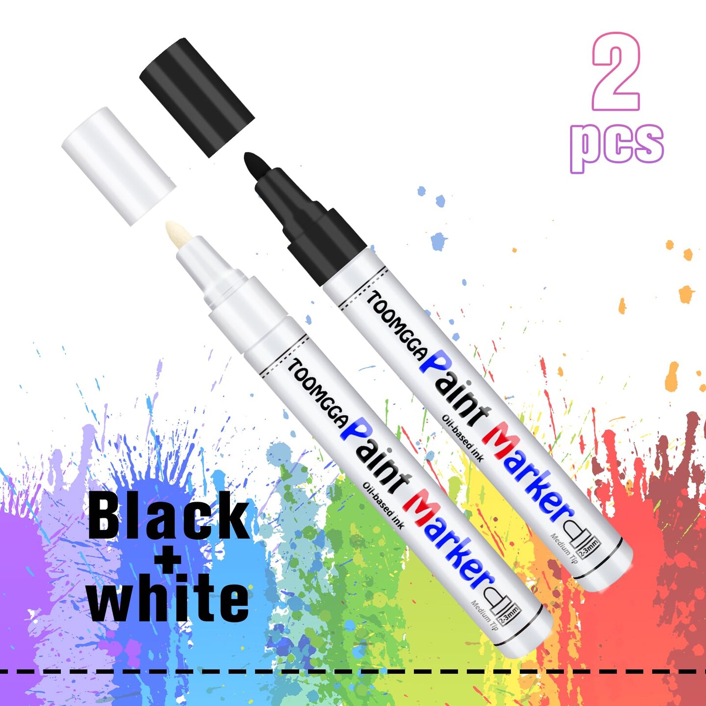 White and Black Permanent Markers Paint Pens-2 Pack Oil Based Paint ...