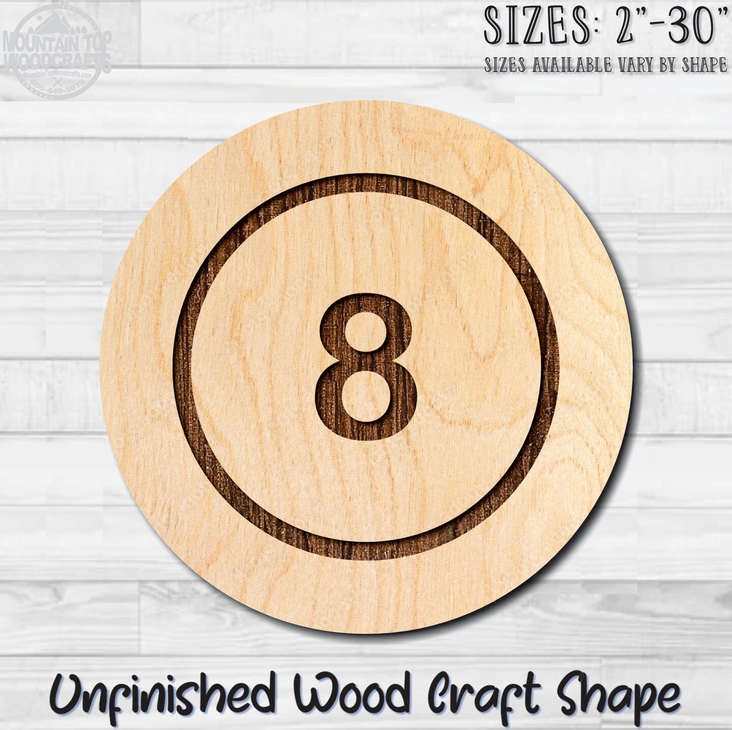 Pool Ball 8 Billiards Unfinished Wood Shape Blank Laser Engraved Cut ...