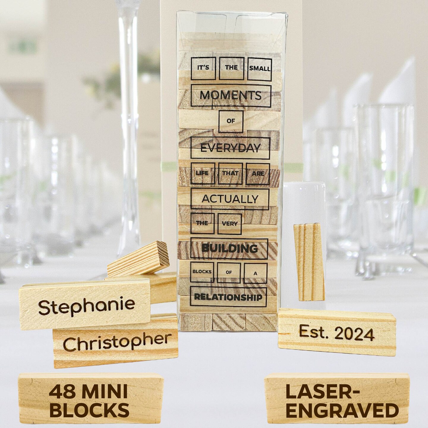 Personalized wedding party favor mini Tumbling Tower with laser ...