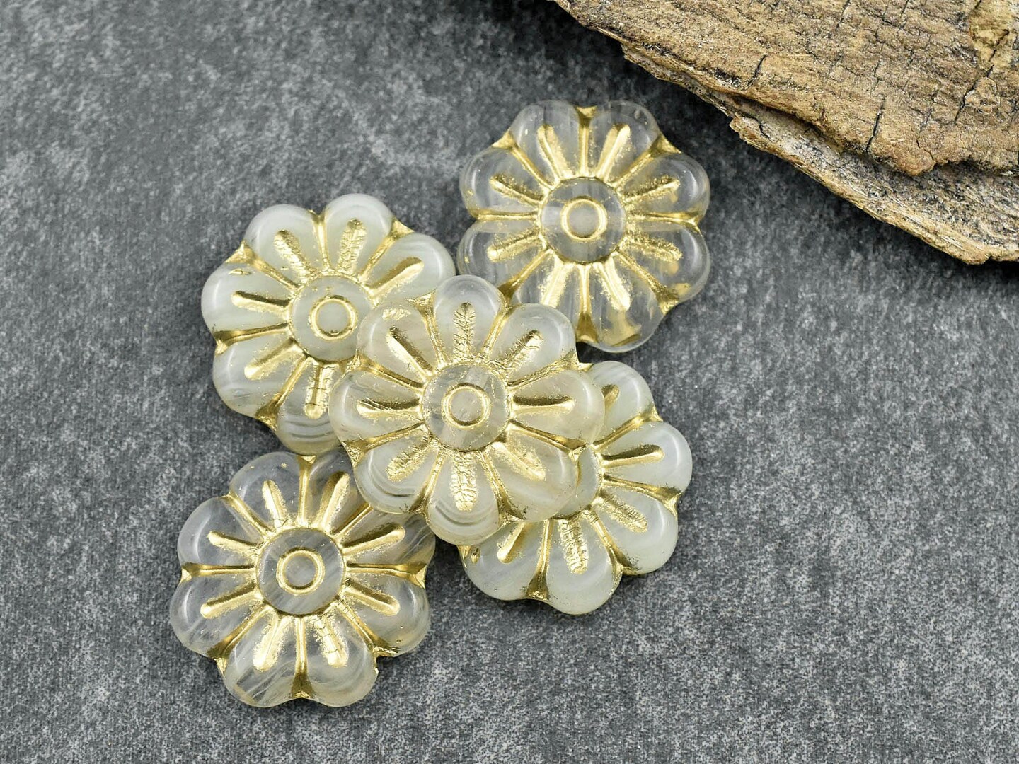 *6* 18mm Bronze Washed Milky White Crystal Daisy Flower Beads | Michaels