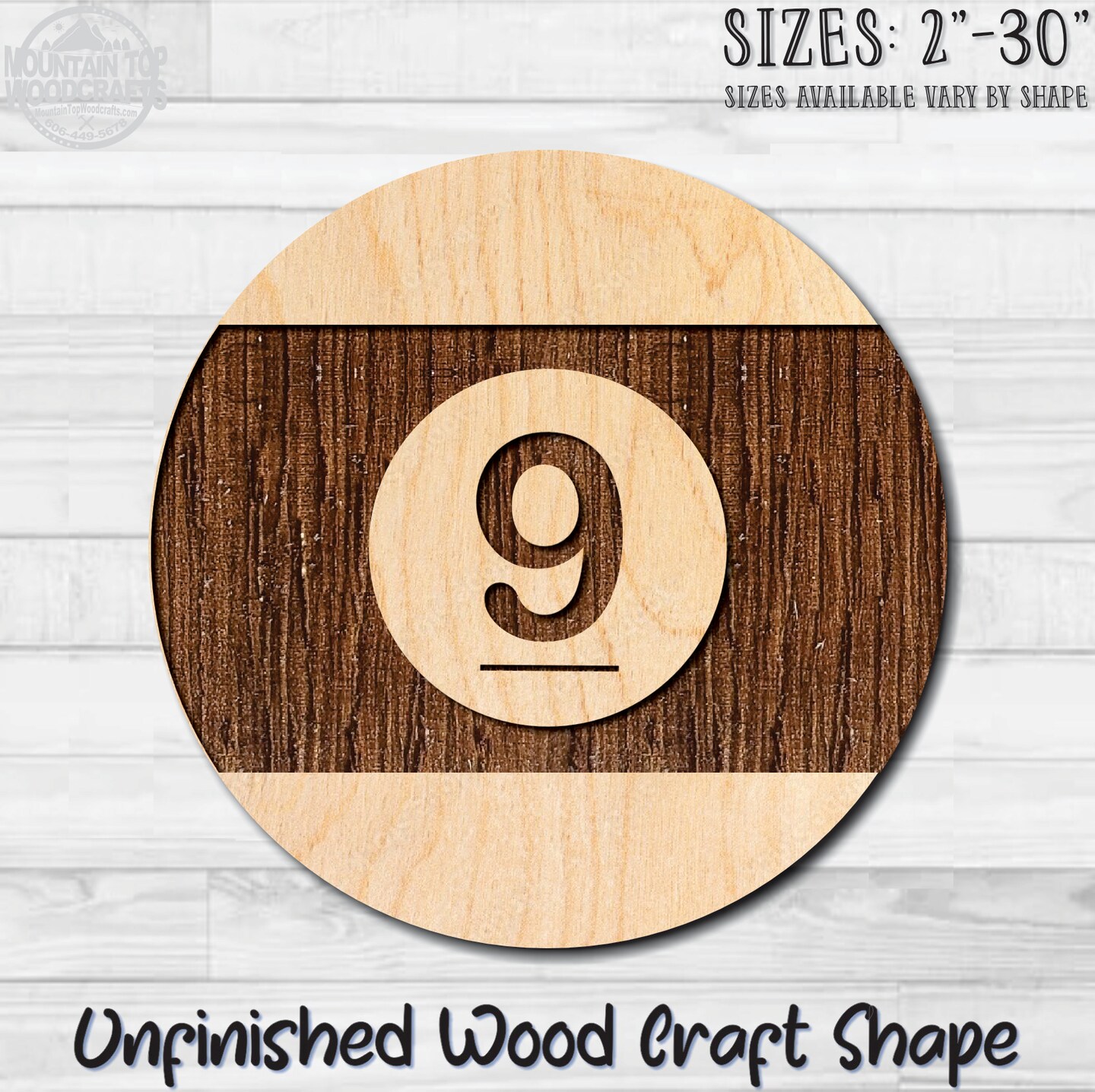 Pool Ball 9 Billiards Unfinished Wood Shape Blank Laser Engraved Cut ...