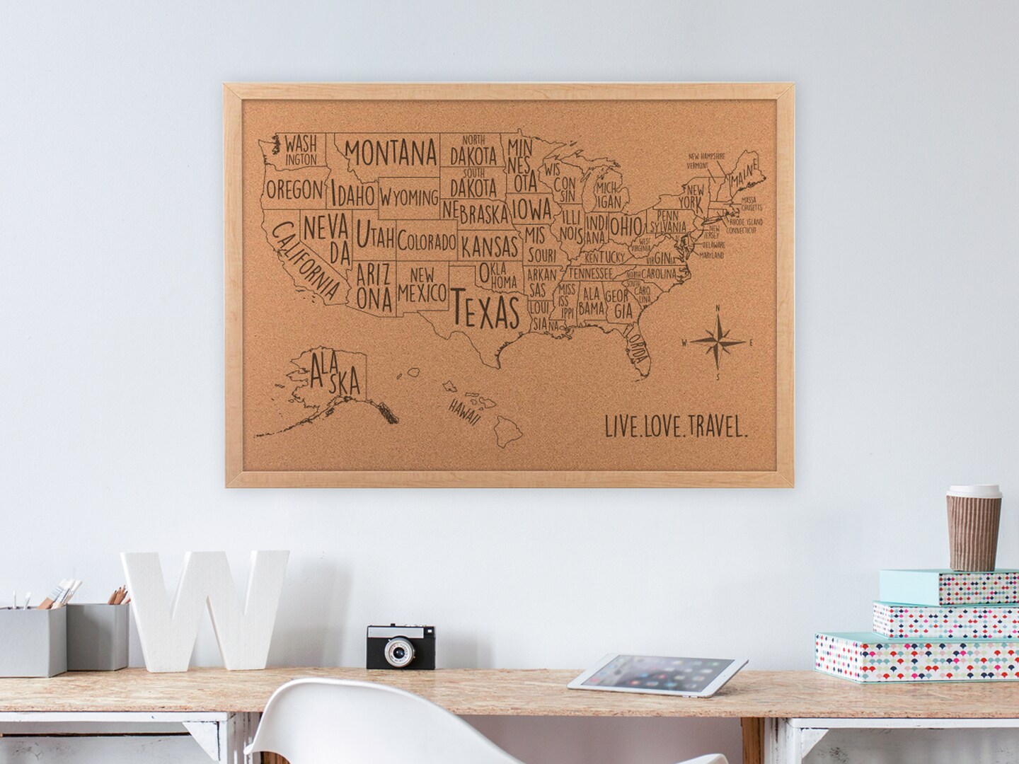 USA Cork Board Push Pin Map with 100 map pins - choose your title ...