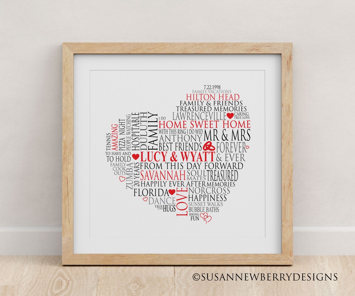 Custom Tilted Heart Word Cloud - Wedding or Anniversary Gift ...