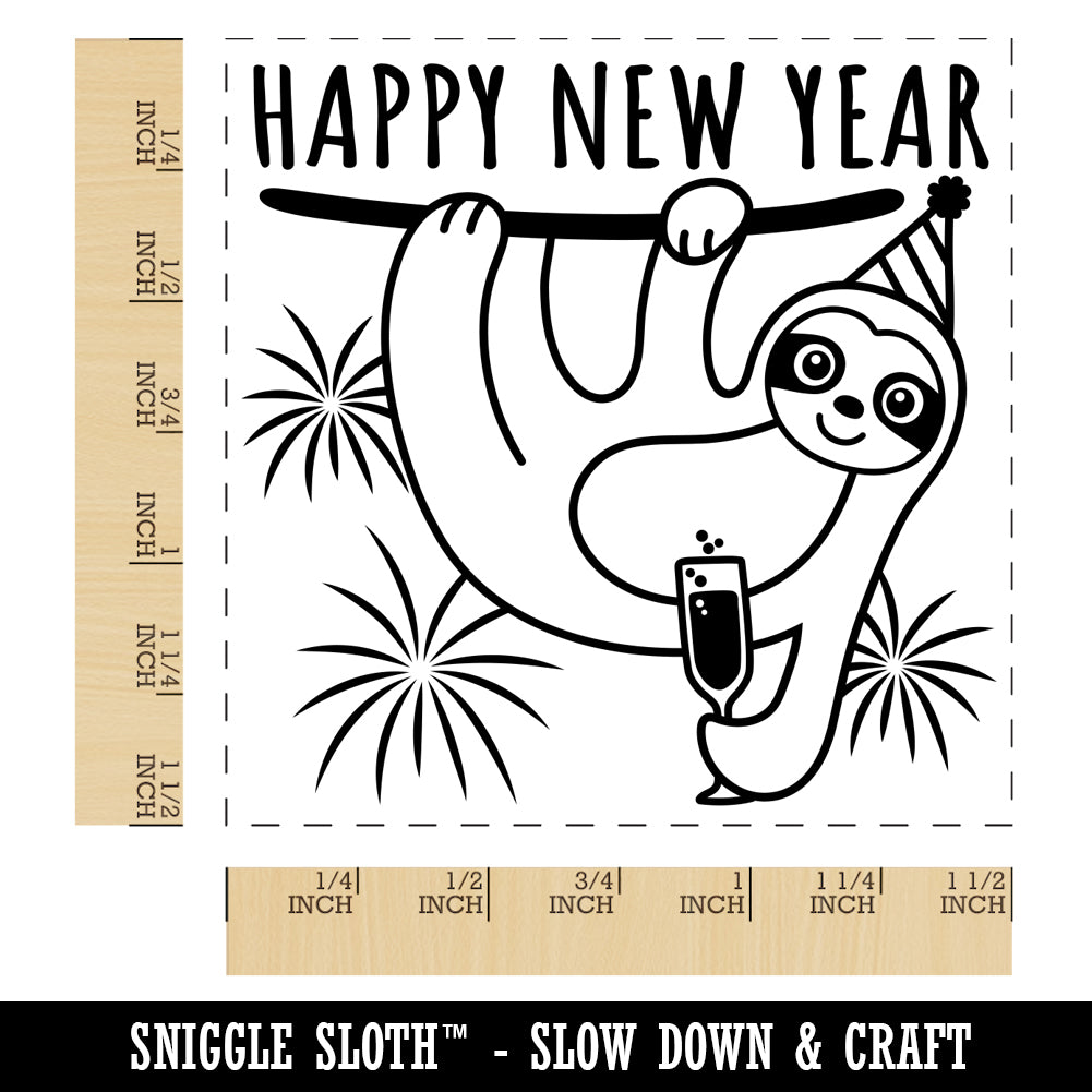 Happy New Year Sloth with Champagne Self-Inking Rubber Stamp Ink ...