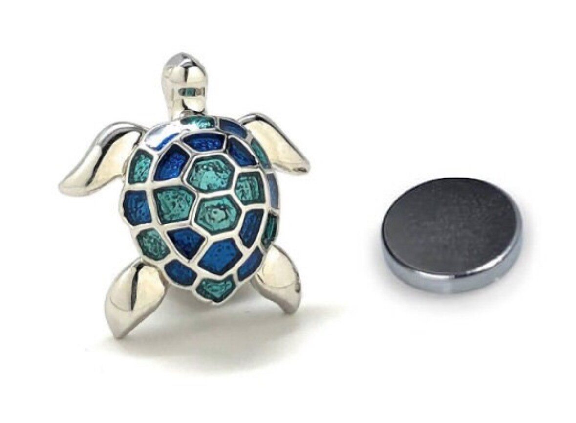 Sea Turtle Pin Magnet Tropical Turtle 3D Ocean Silver Tone Shades of ...