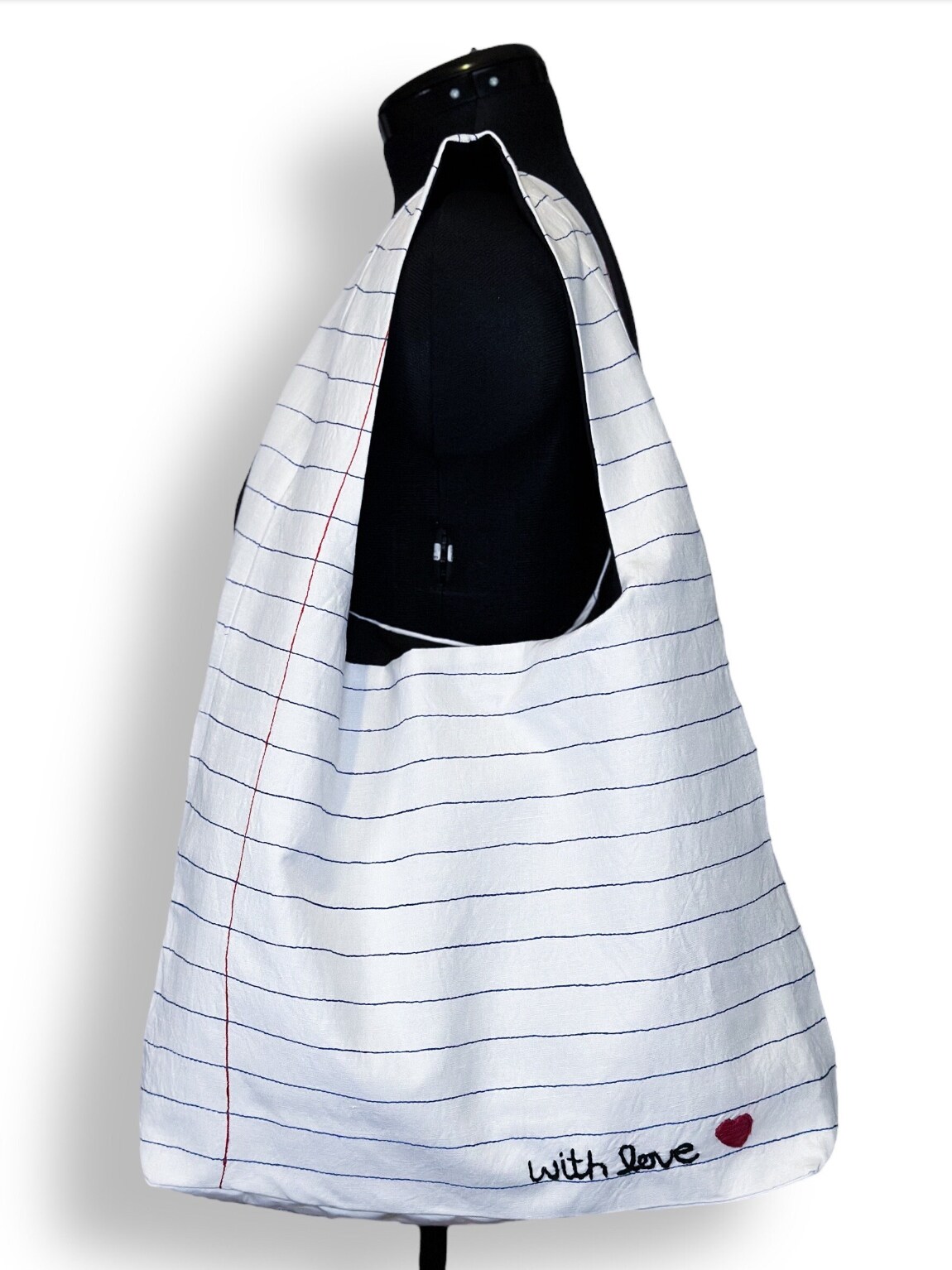 Handmade White Red Blue Embroidered Notebook Paper Love Note Black With ...