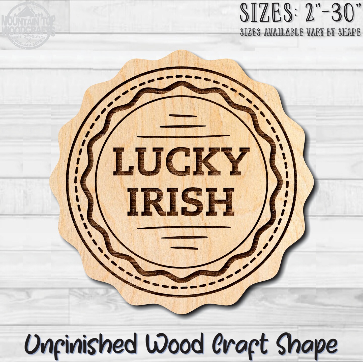 Lucky Irish Coin Unfinished Wood Shape Blank Laser Engraved Cutout ...