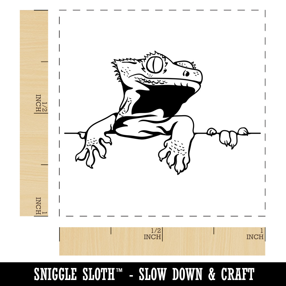 Crested Gecko on Ledge Lizard Self-Inking Rubber Stamp Ink Stamper ...