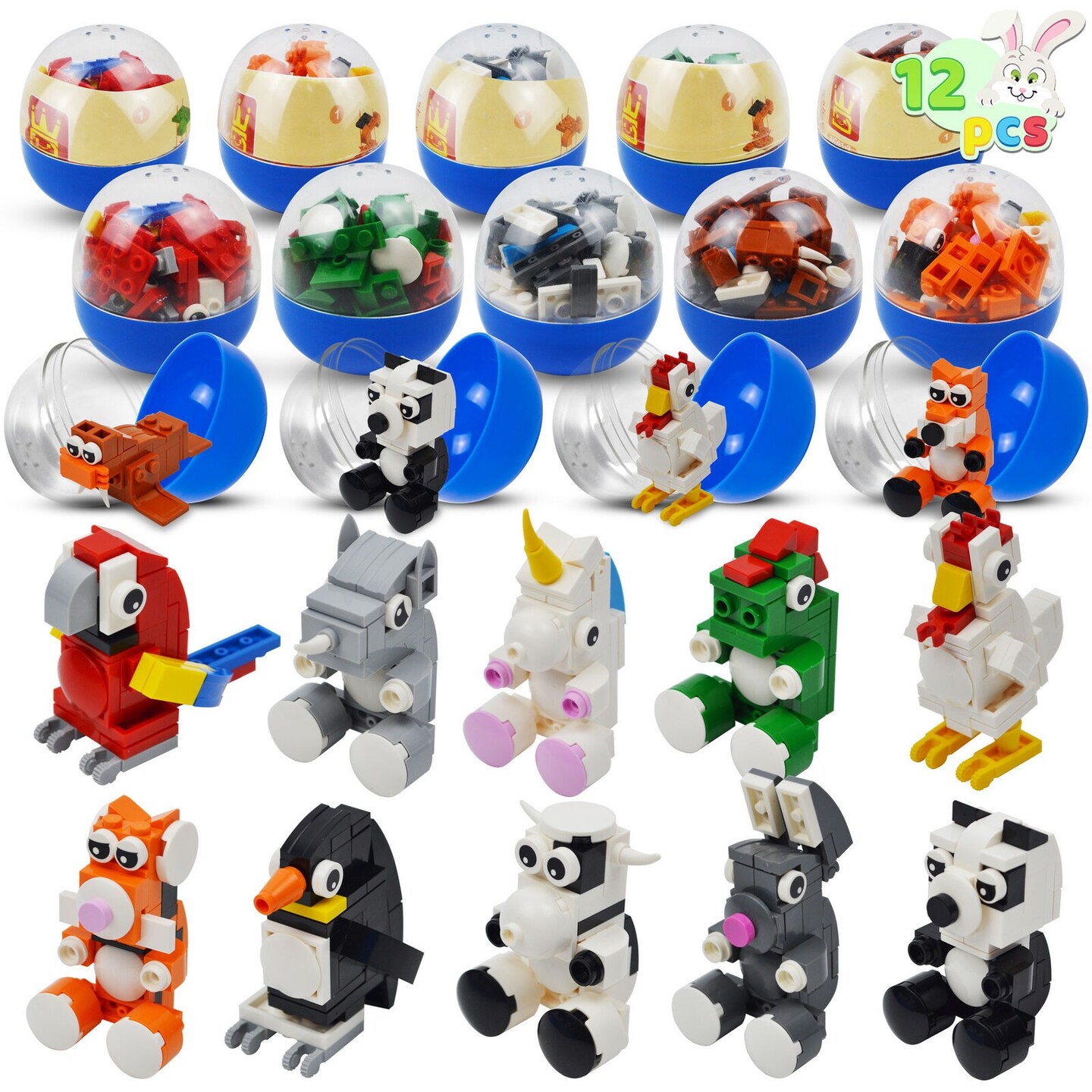 12Pcs Easter Eggs Hunt Prefilled with Adorable Animal Building Blocks ...