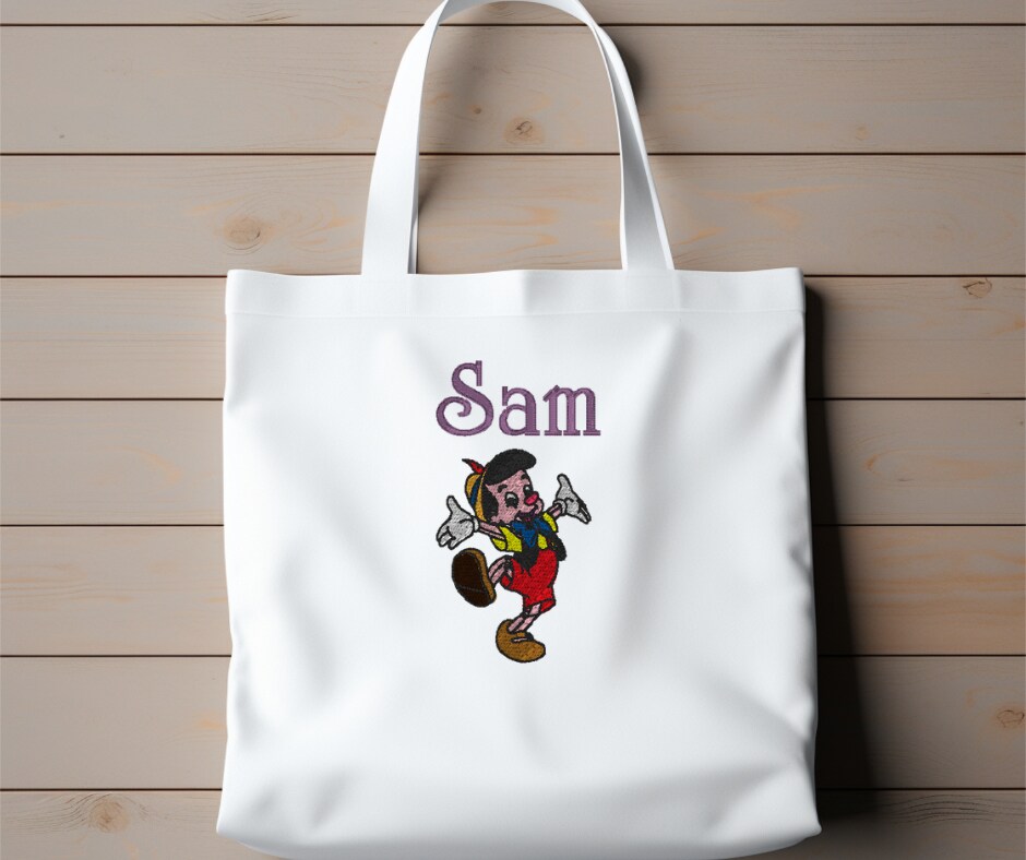Personalized Embroidered Pinocchio Canvas Book Bag Reusable Grocery ...