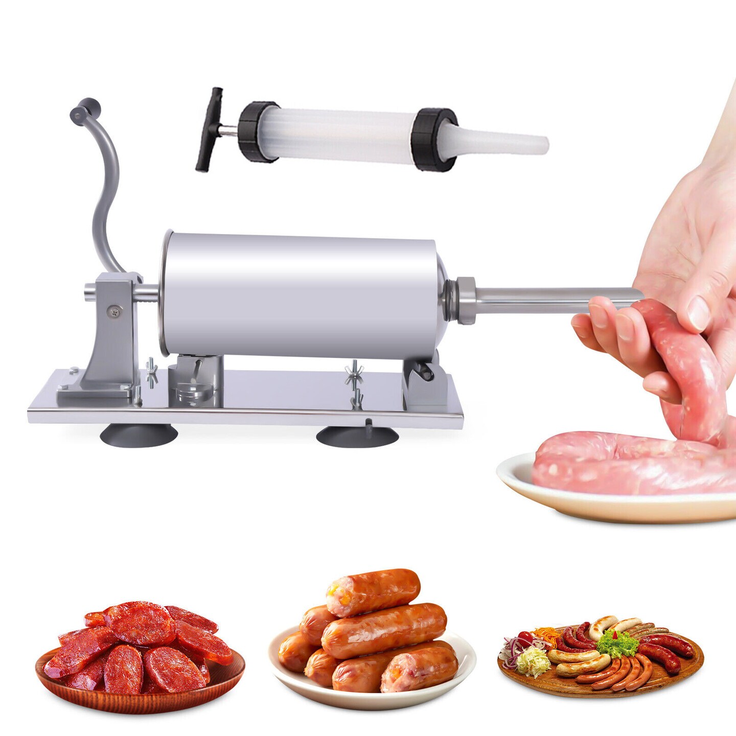 Kitcheniva 4L Stainless Steel Horizontal Manual Sausage Maker Stuffer ...