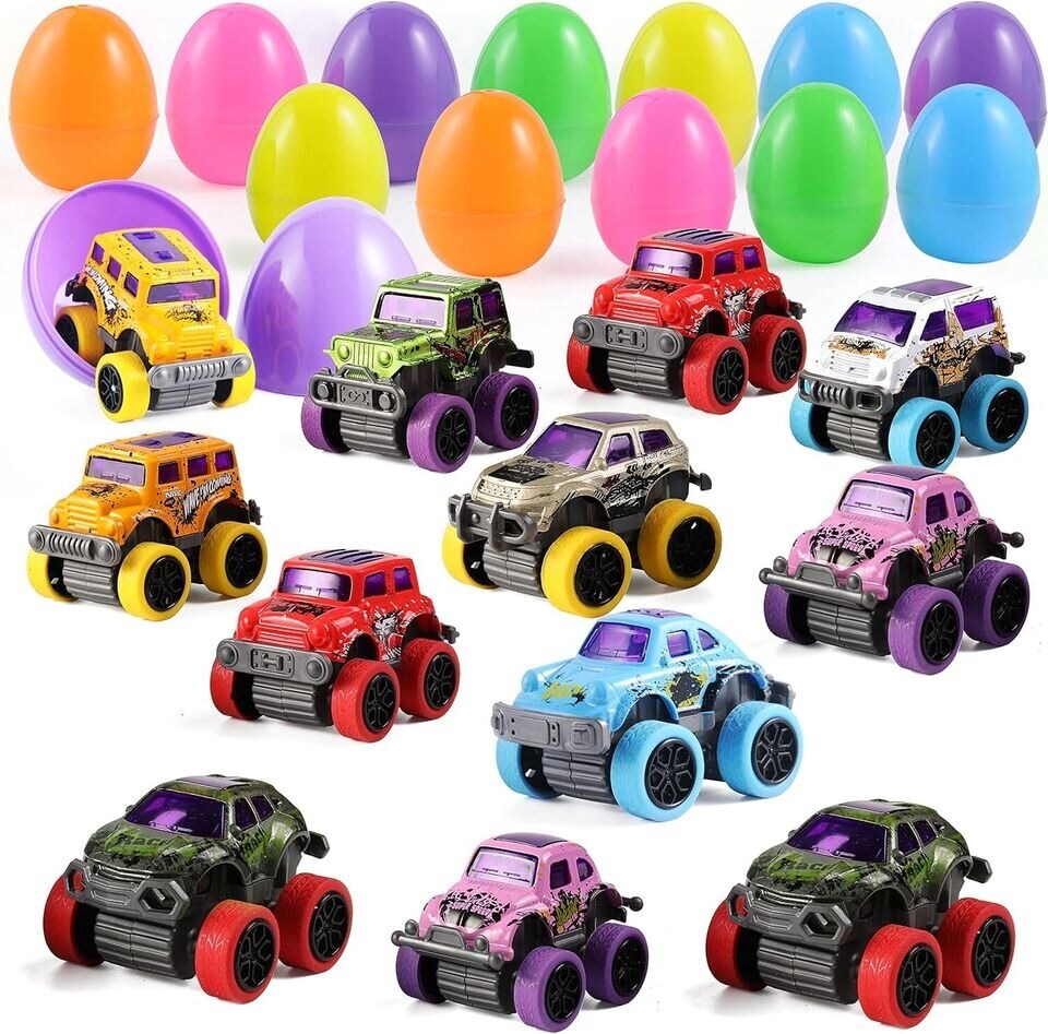 12 Pcs Easter Eggs Filled with Pull Back Monster Cars for Kids | Michaels