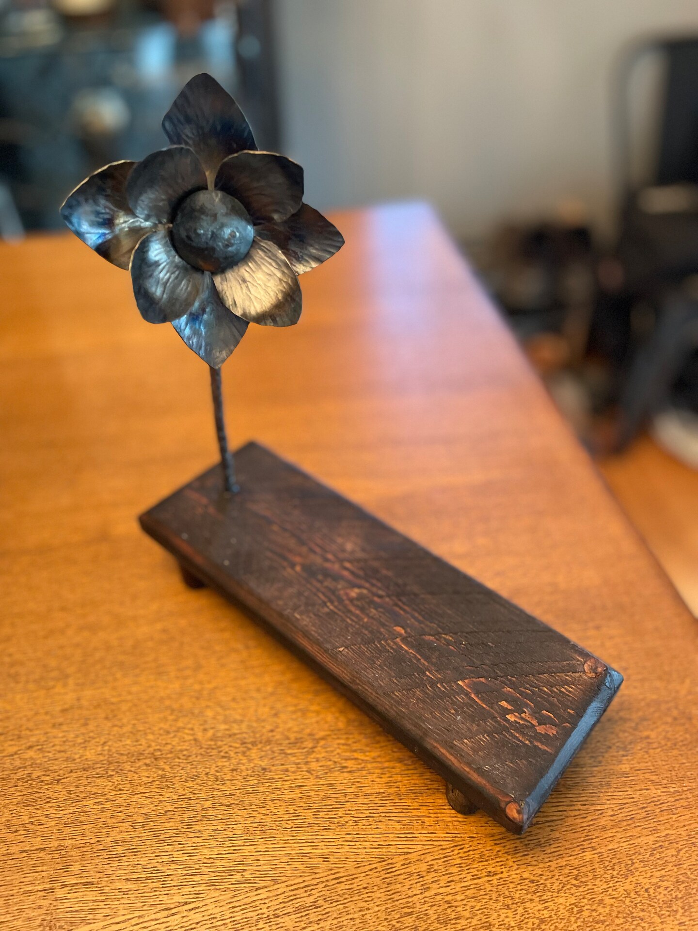 Hand Forged Flower with Wooden Stand | MakerPlace by Michaels