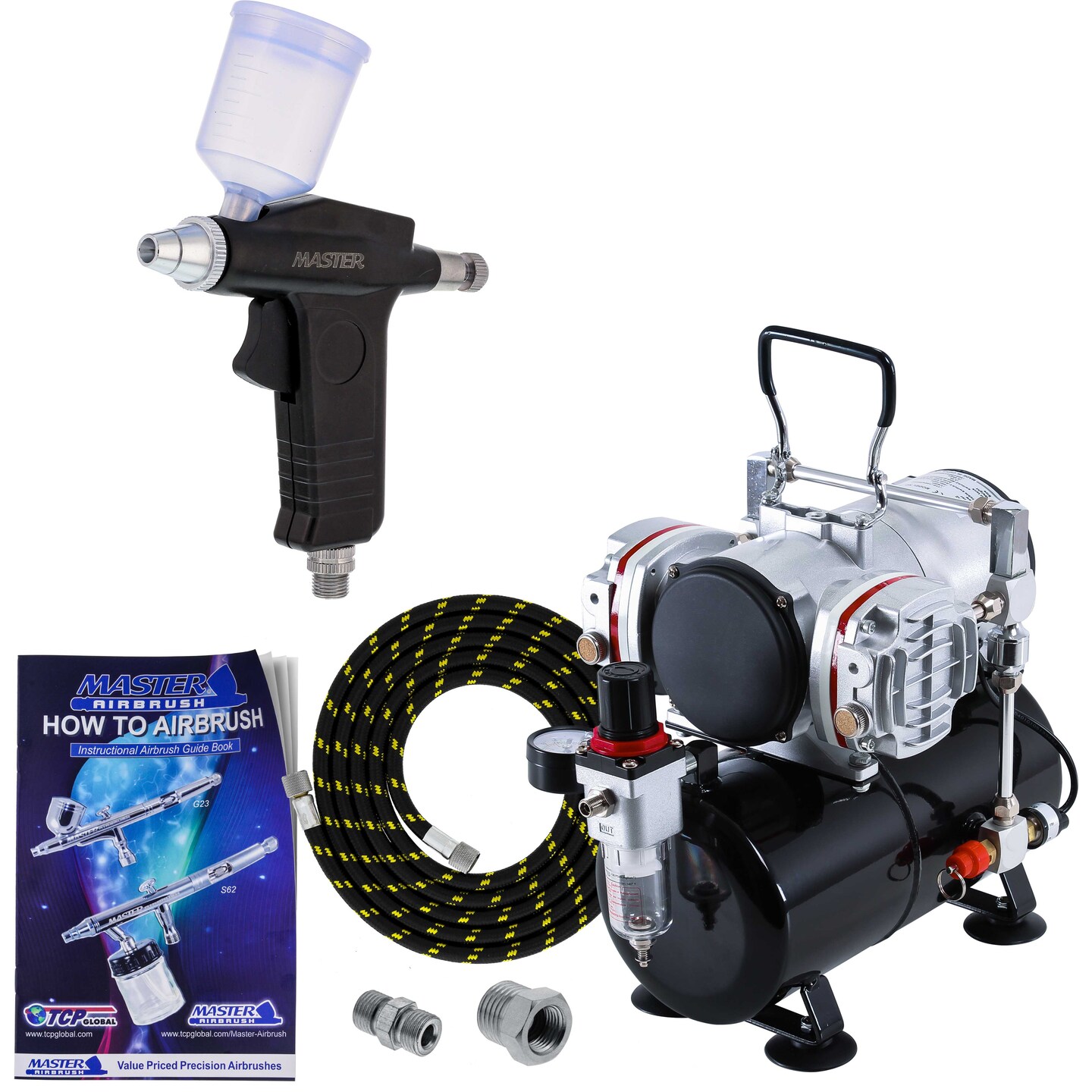 Precision Trigger Style Gravity Feed Airbrush Set with Twin Cylinder ...
