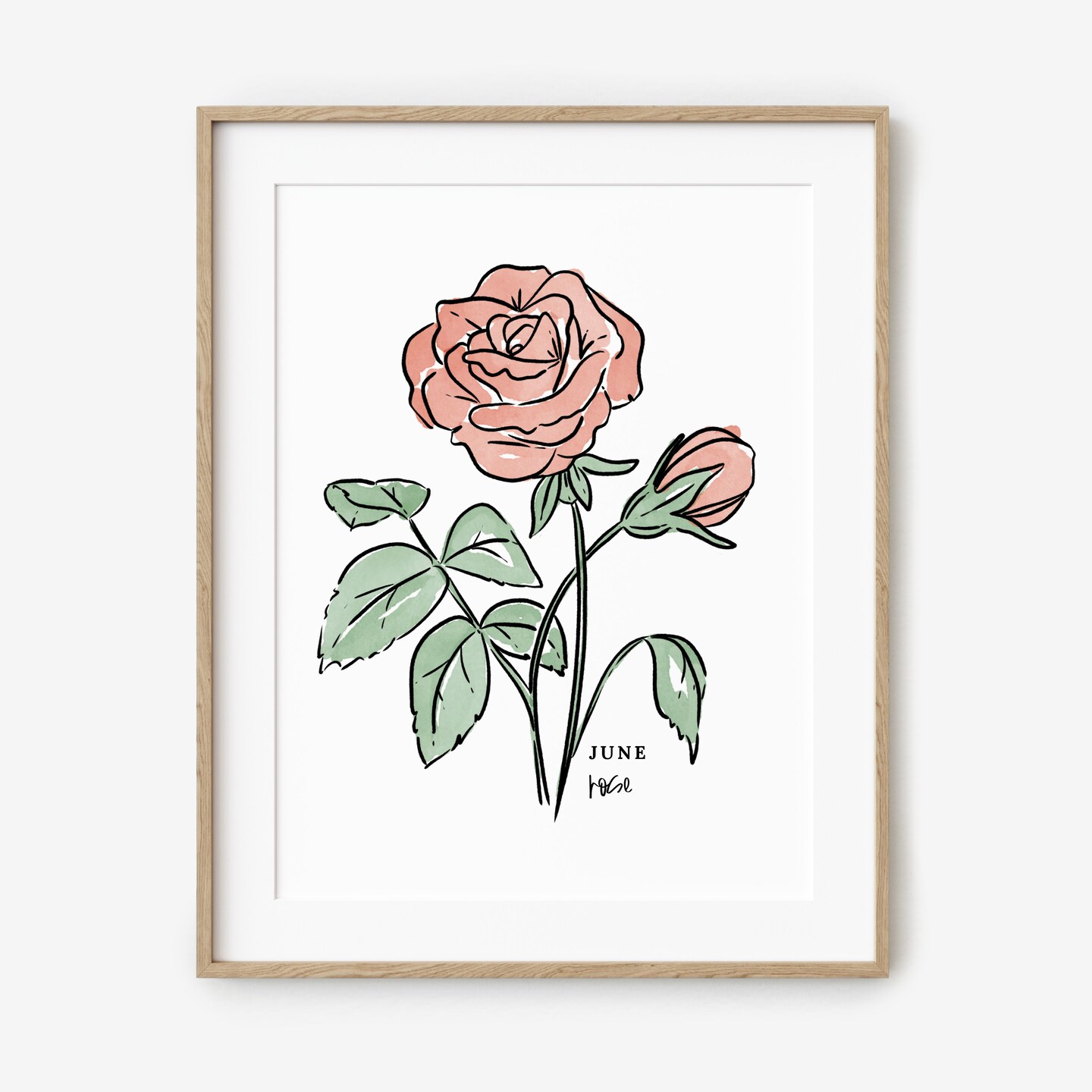 June Birth Flower Art Print | Red Rose Unframed Birthday Floral ...